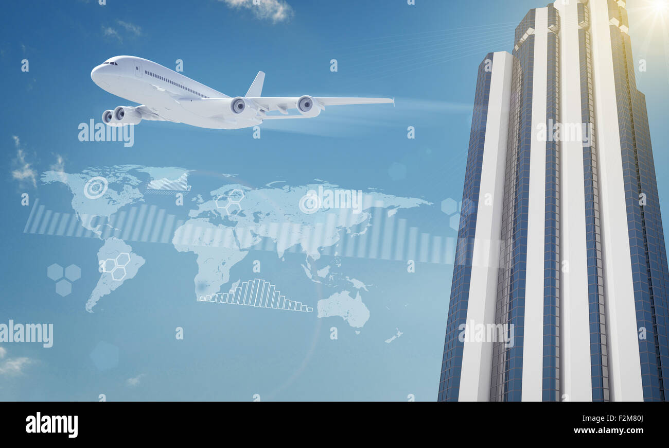 World map with skyscraper and graphs Stock Photo - Alamy
