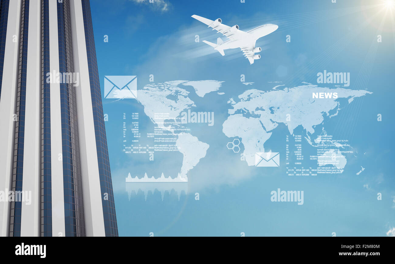 Business center with map and icons Stock Photo - Alamy
