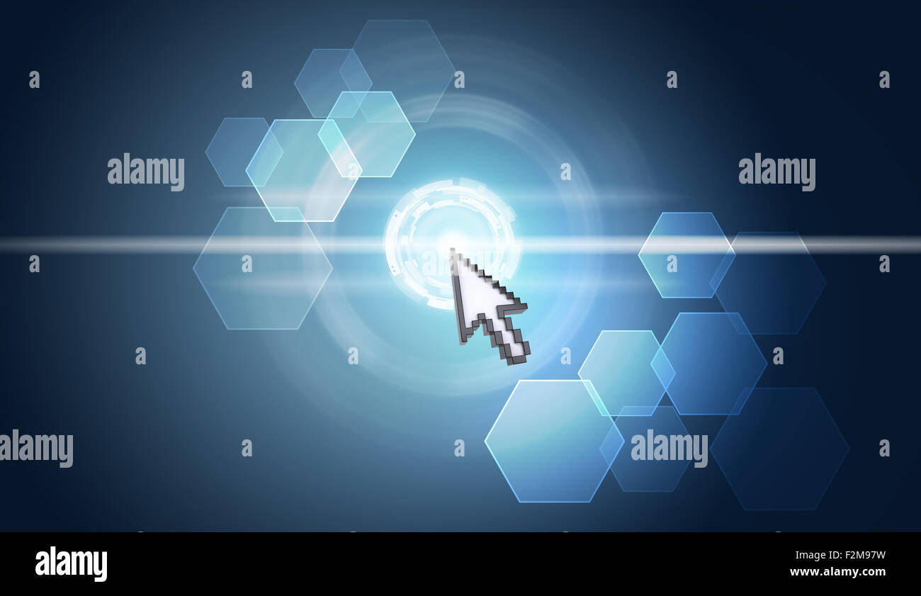 Cursor clicking on virtual blue screen Stock Photo - Alamy