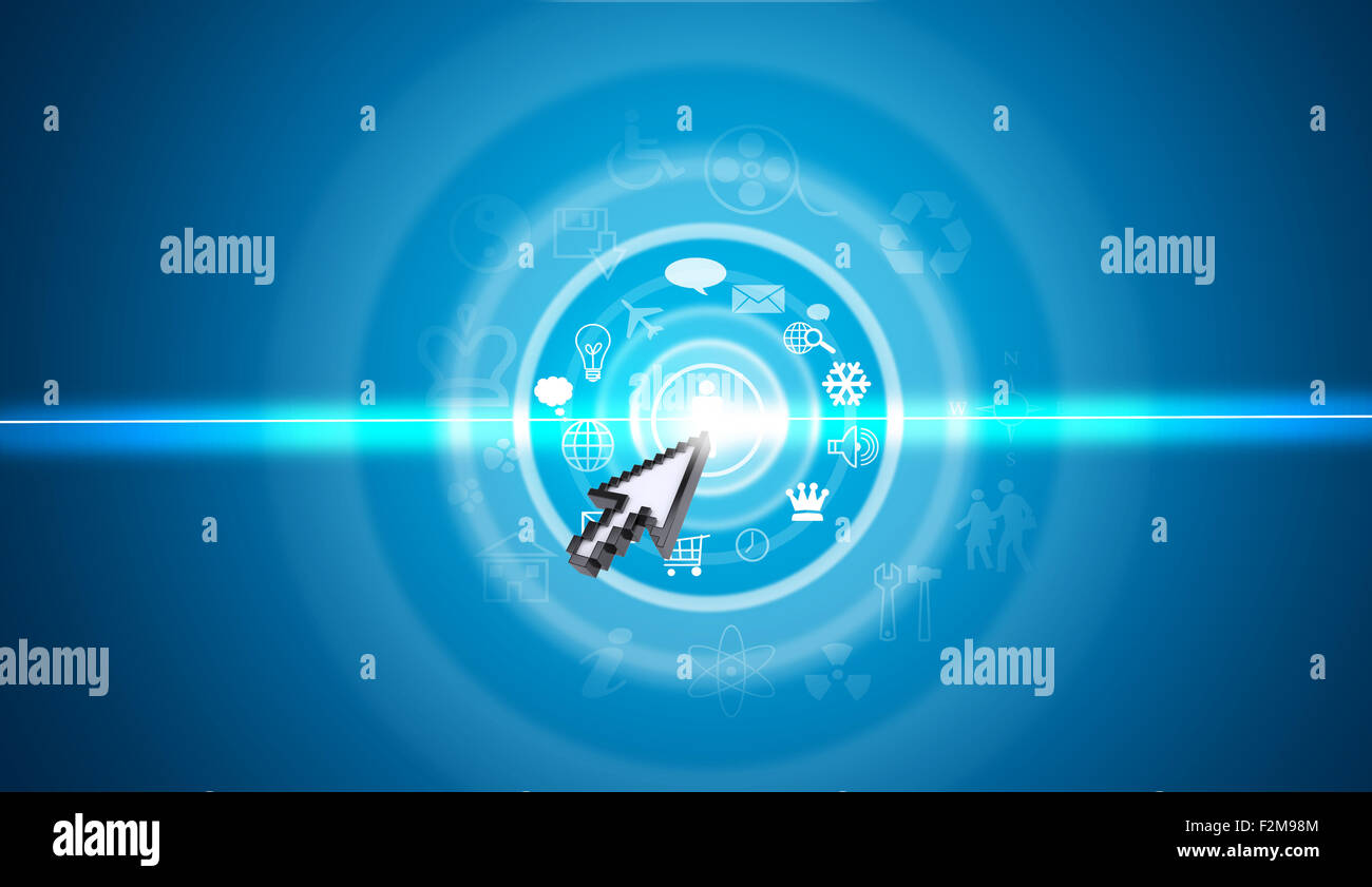 Cursor clicking on virtual screen with symbols Stock Photo - Alamy