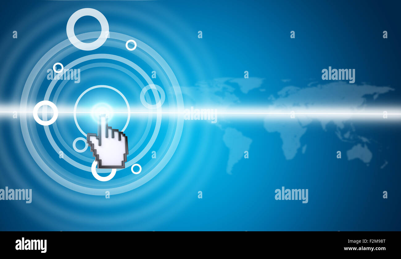 Cursor pressing on virtual screen with world map Stock Photo - Alamy