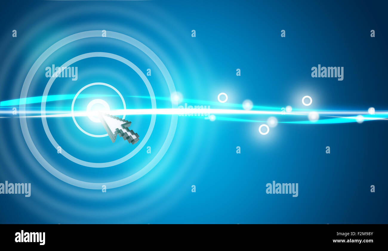 Cursor clicking on virtual blue screen with waves Stock Photo - Alamy