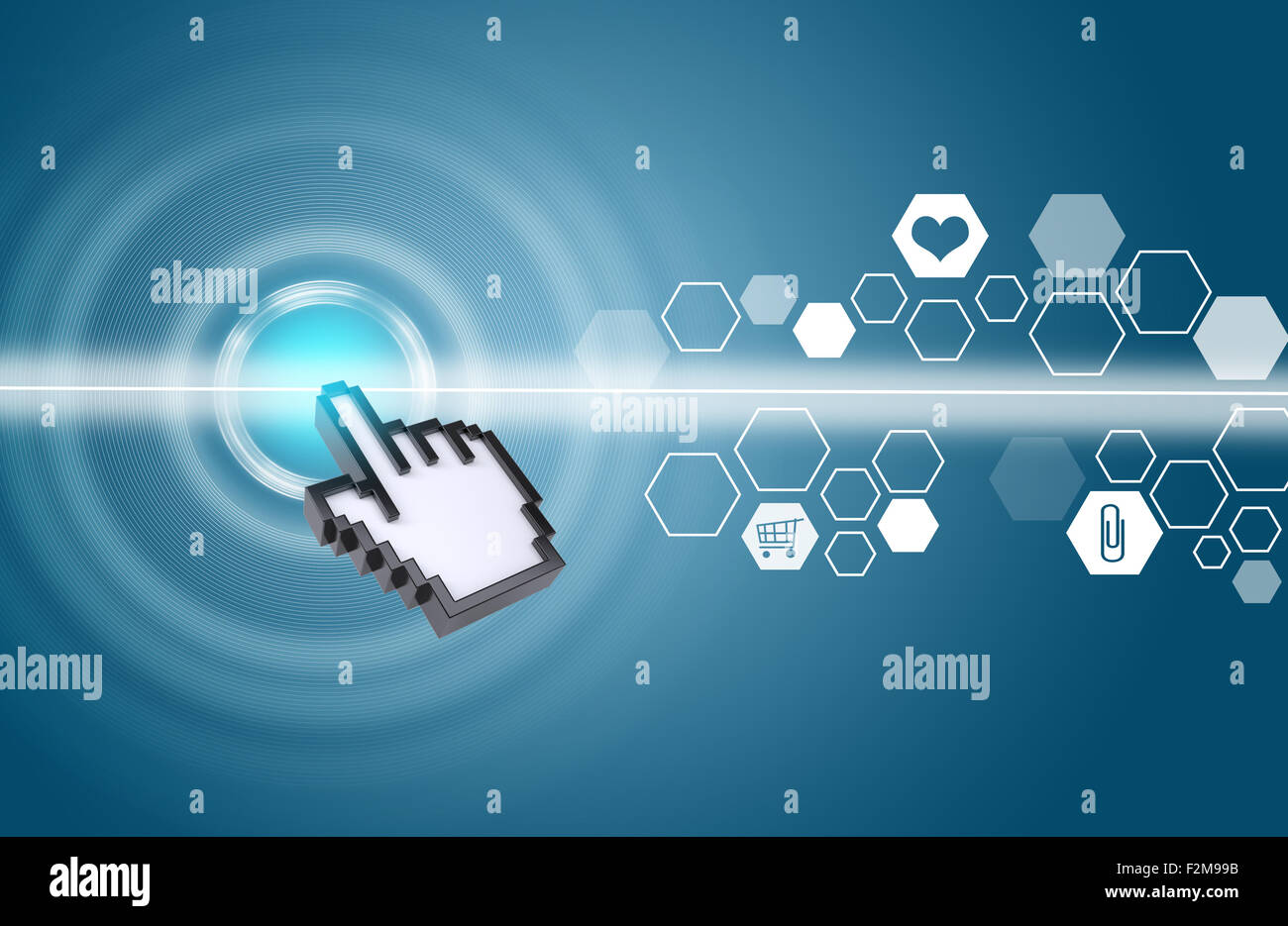 Cursor clicking on virtual screen with signs Stock Photo - Alamy