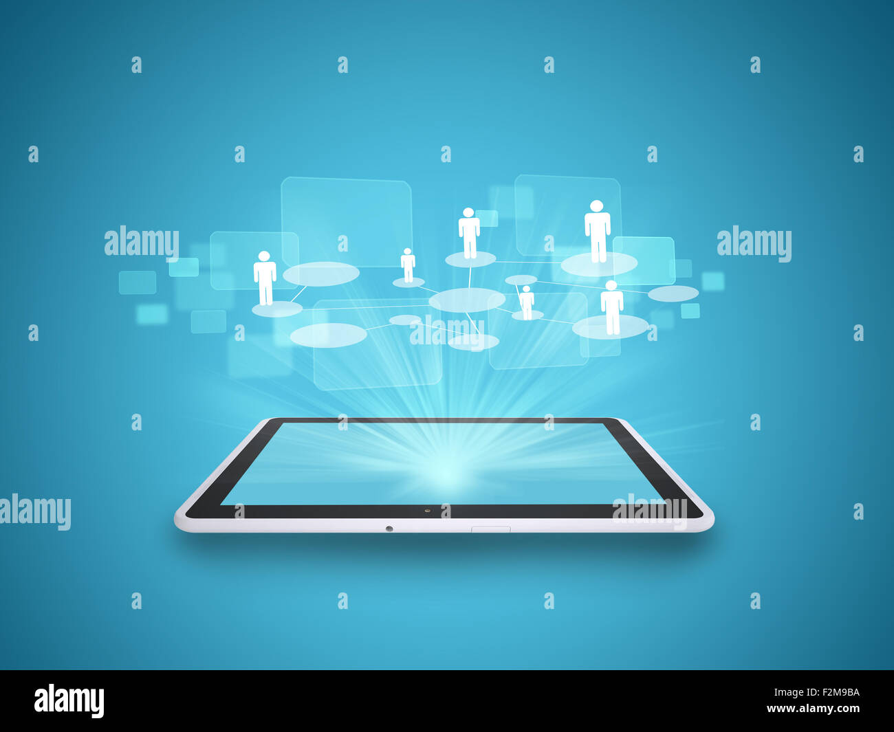 Tablet on abstract background with people symbols Stock Photo - Alamy