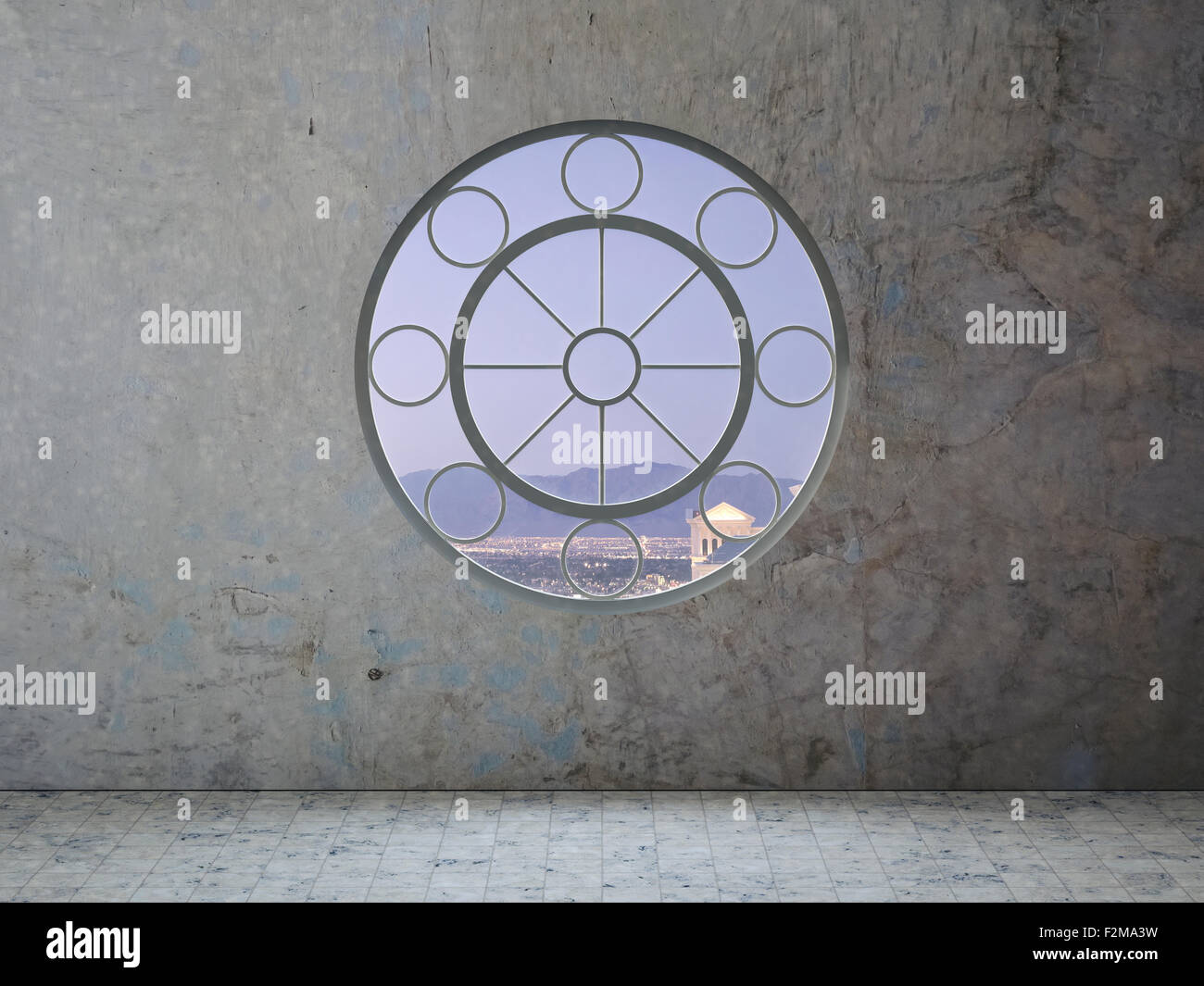 View through oculus at twilight, 3D Rendering Stock Photo - Alamy