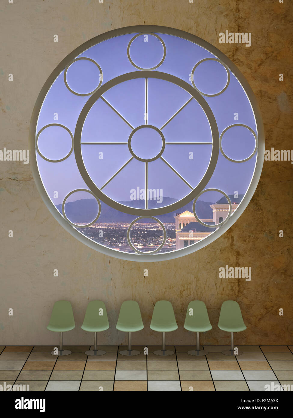 View through oculus at twilight, 3D Rendering Stock Photo - Alamy