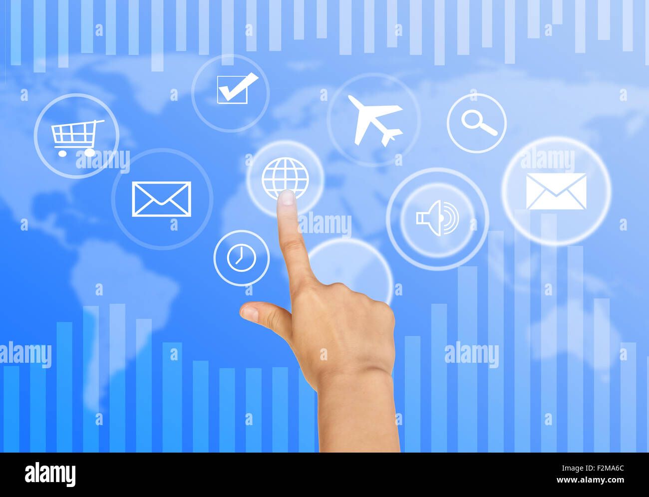 Humans hand clicking on virtual screen Stock Photo - Alamy