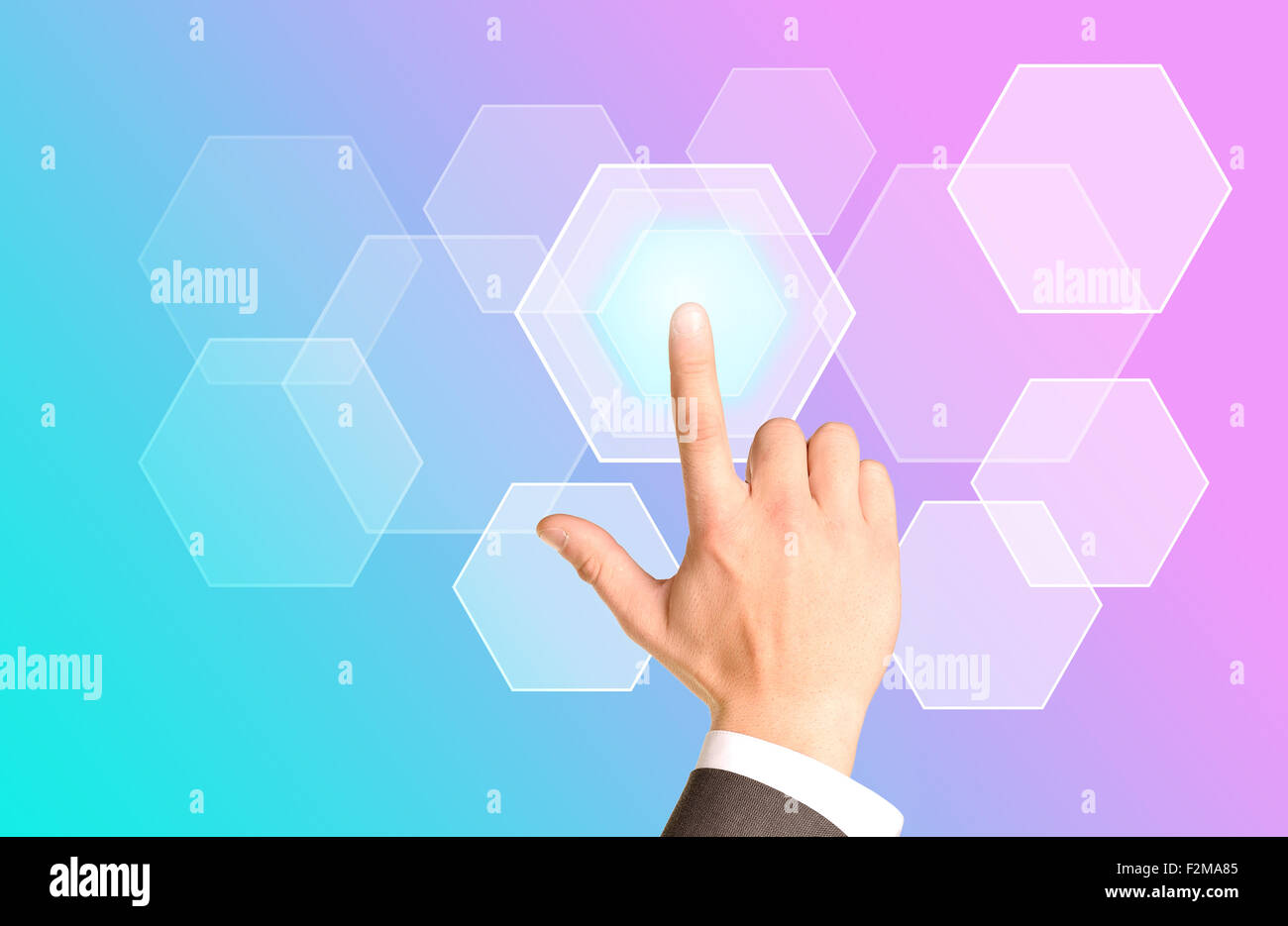 Businessmans arm clicking on virtual screen Stock Photo - Alamy
