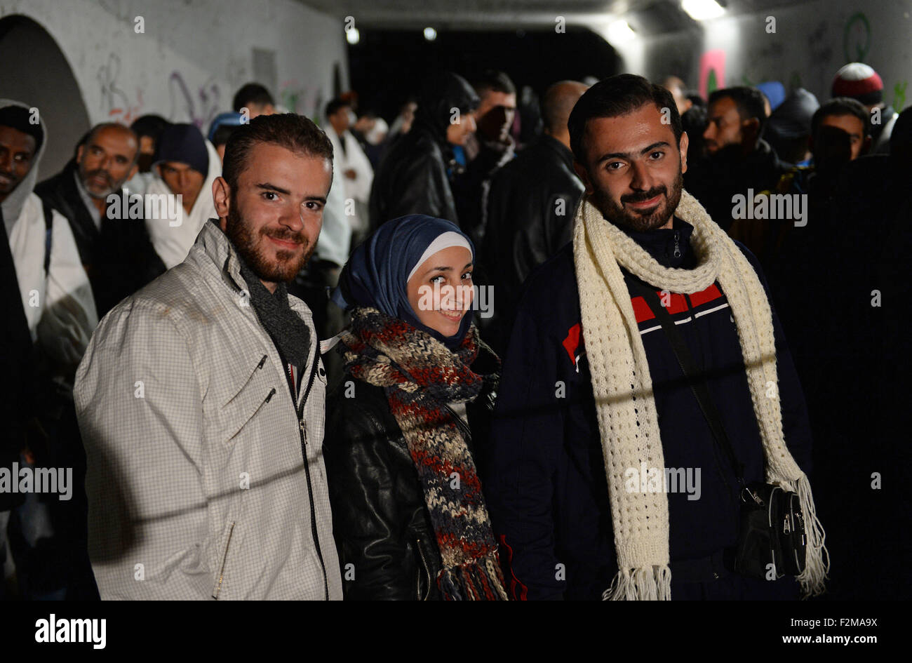 Salzburg, Austria. 20th Sep, 2015. Mohammed Tatari (L) from Syria, his sister Shaymaa Khrdaji ...