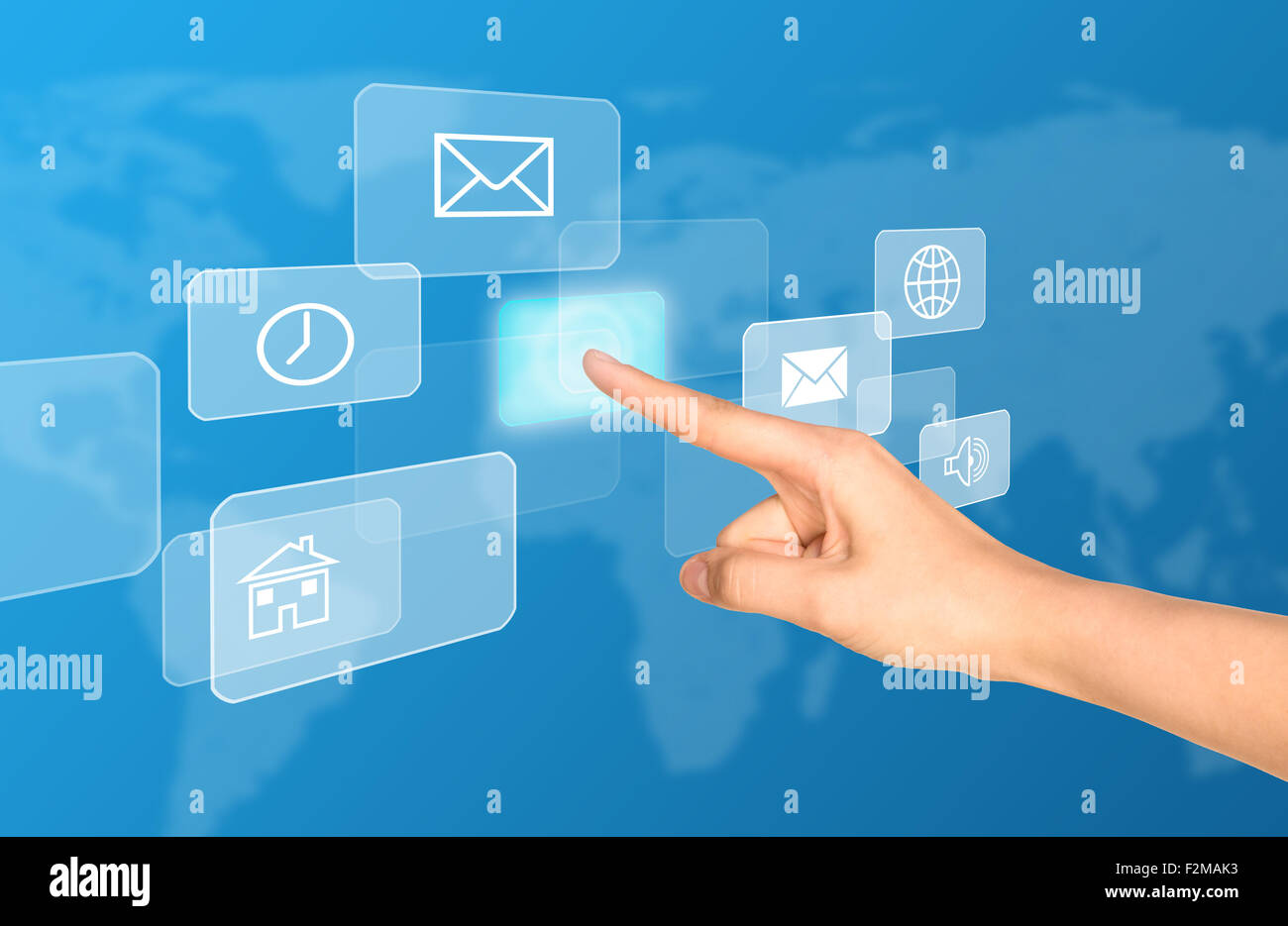 Humans arm touching virtual screen Stock Photo - Alamy