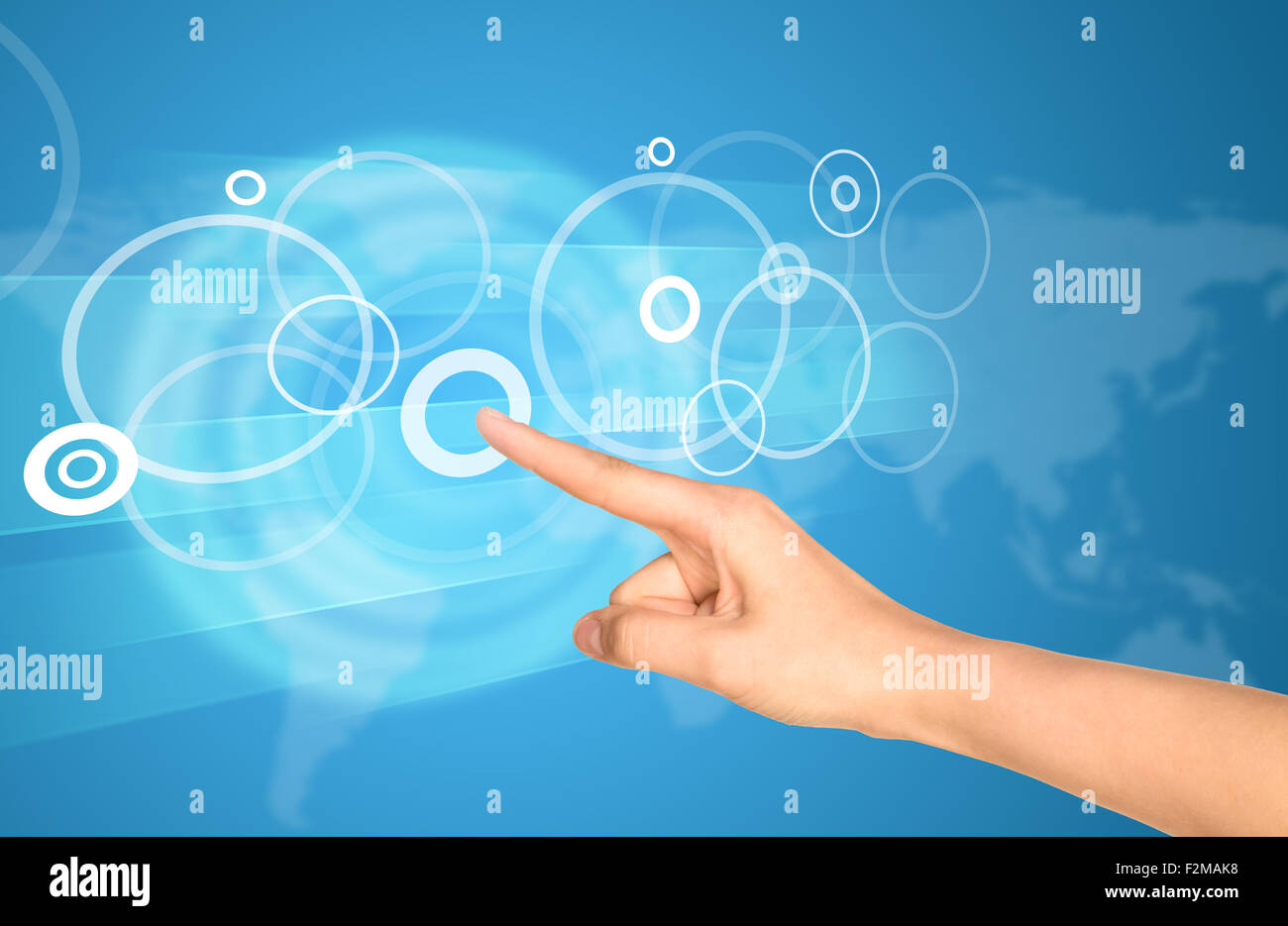 Mans arm touching holographic screen Stock Photo - Alamy