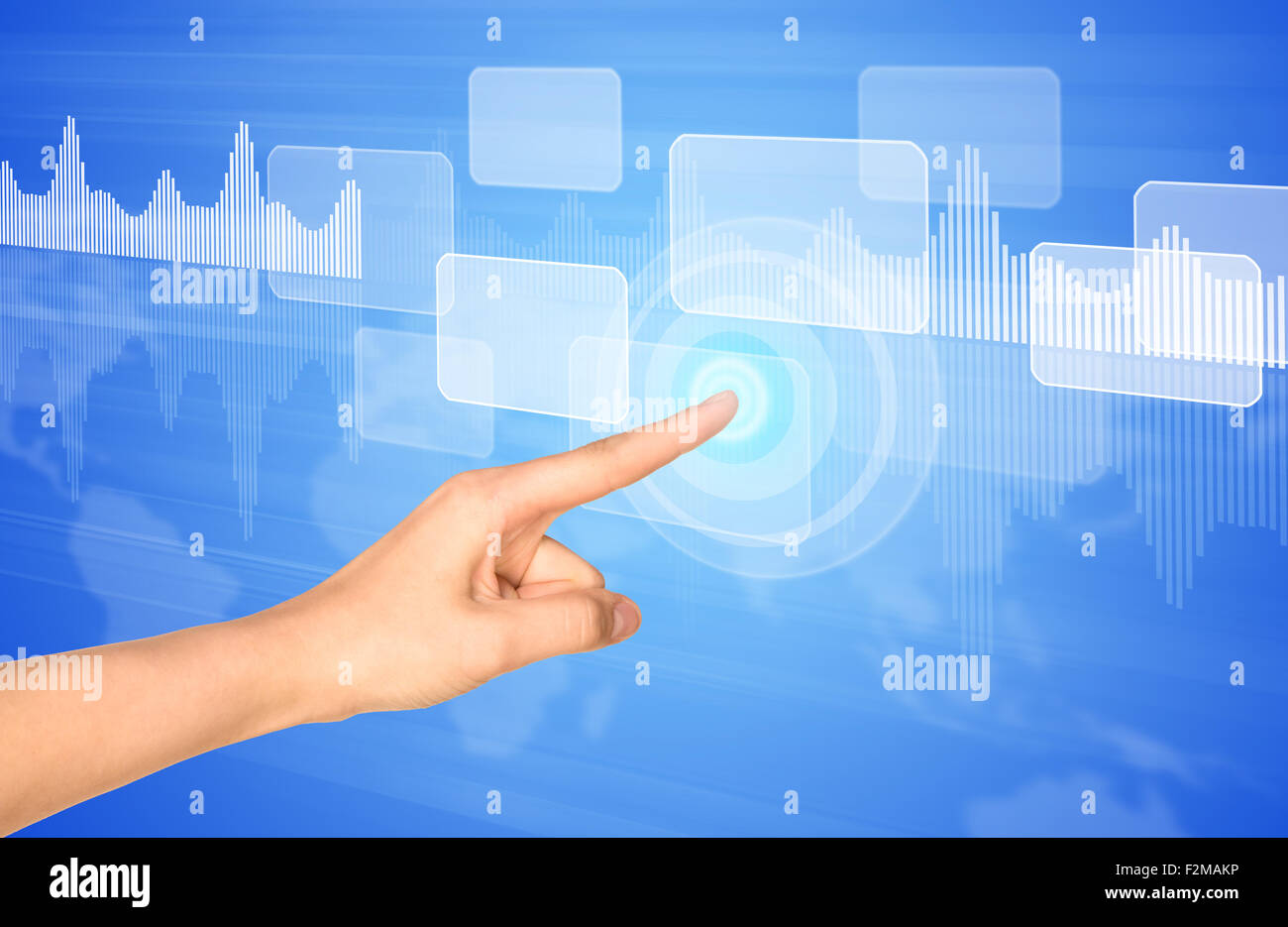 Humans hand touching holographic screen Stock Photo - Alamy