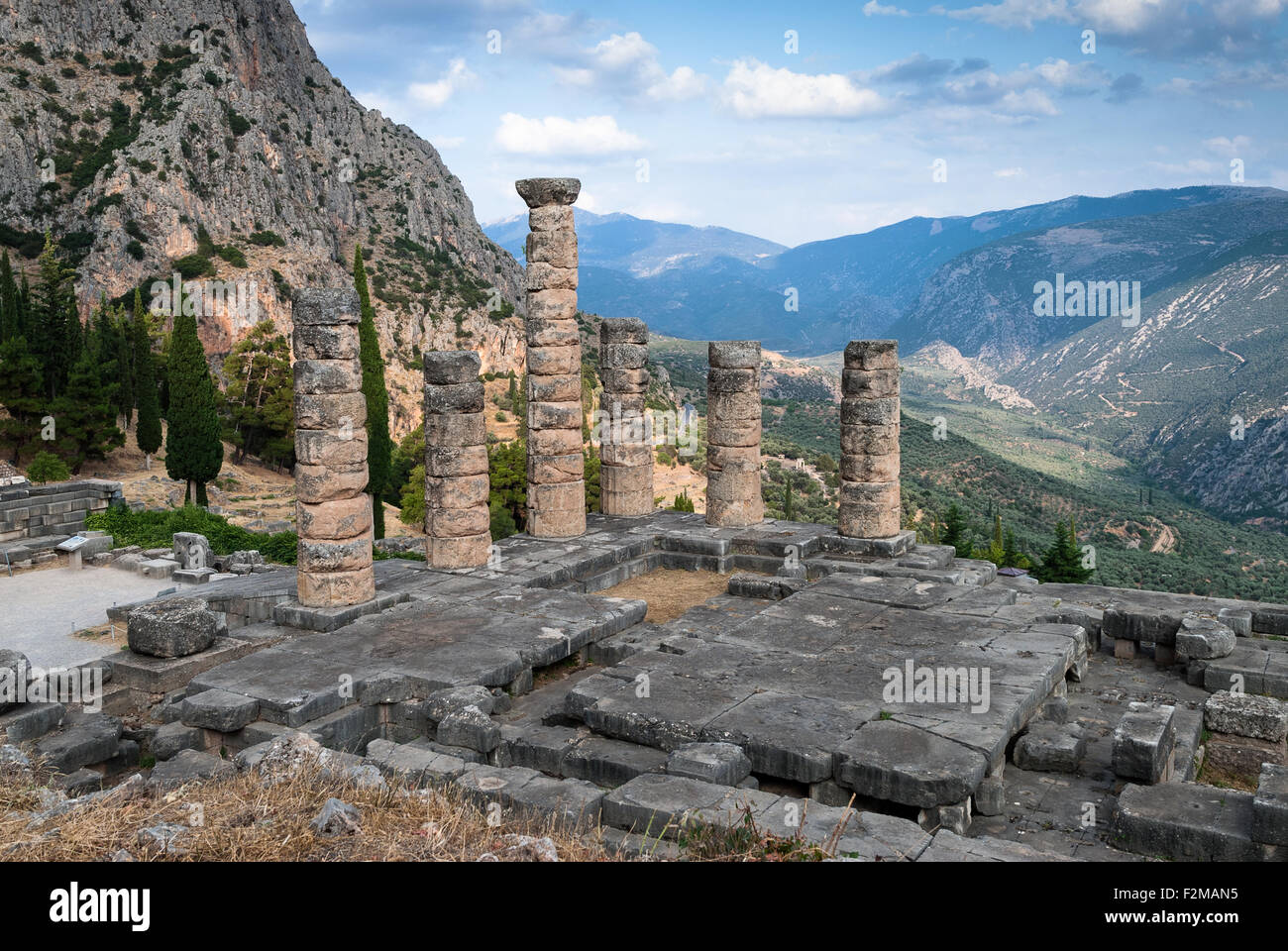 The Temple of Apollo in the archaeological site of Delphi in Greece ...