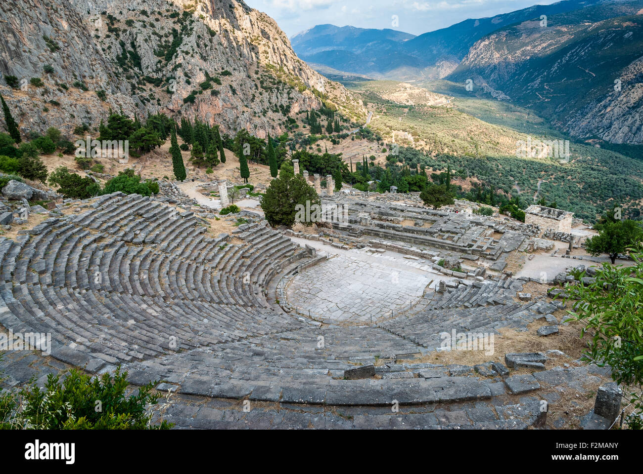 The ancient theater in the archaeological site of Delphi in Greece ...