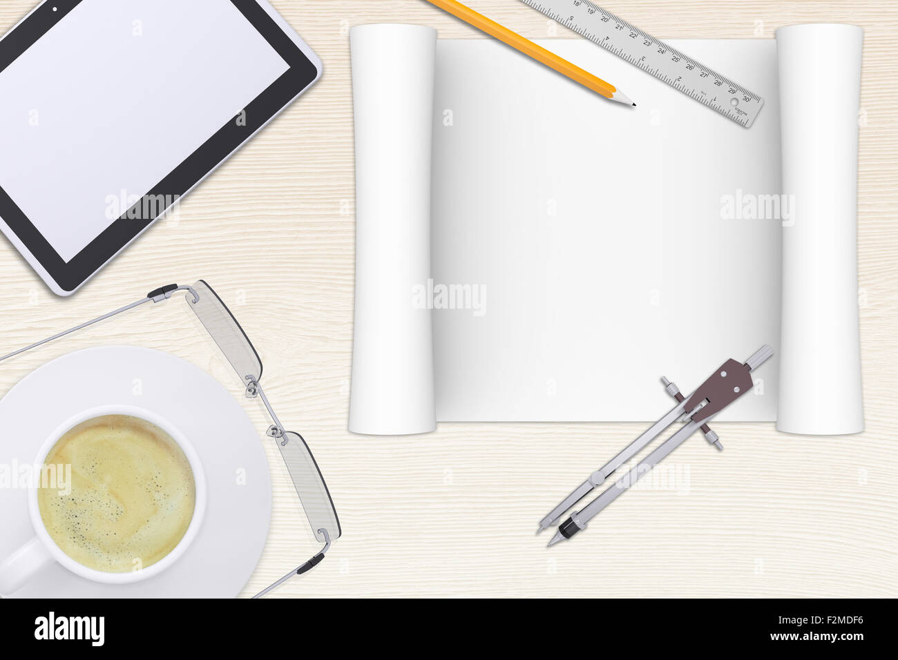 Tablet with ruler and keys Stock Photo - Alamy
