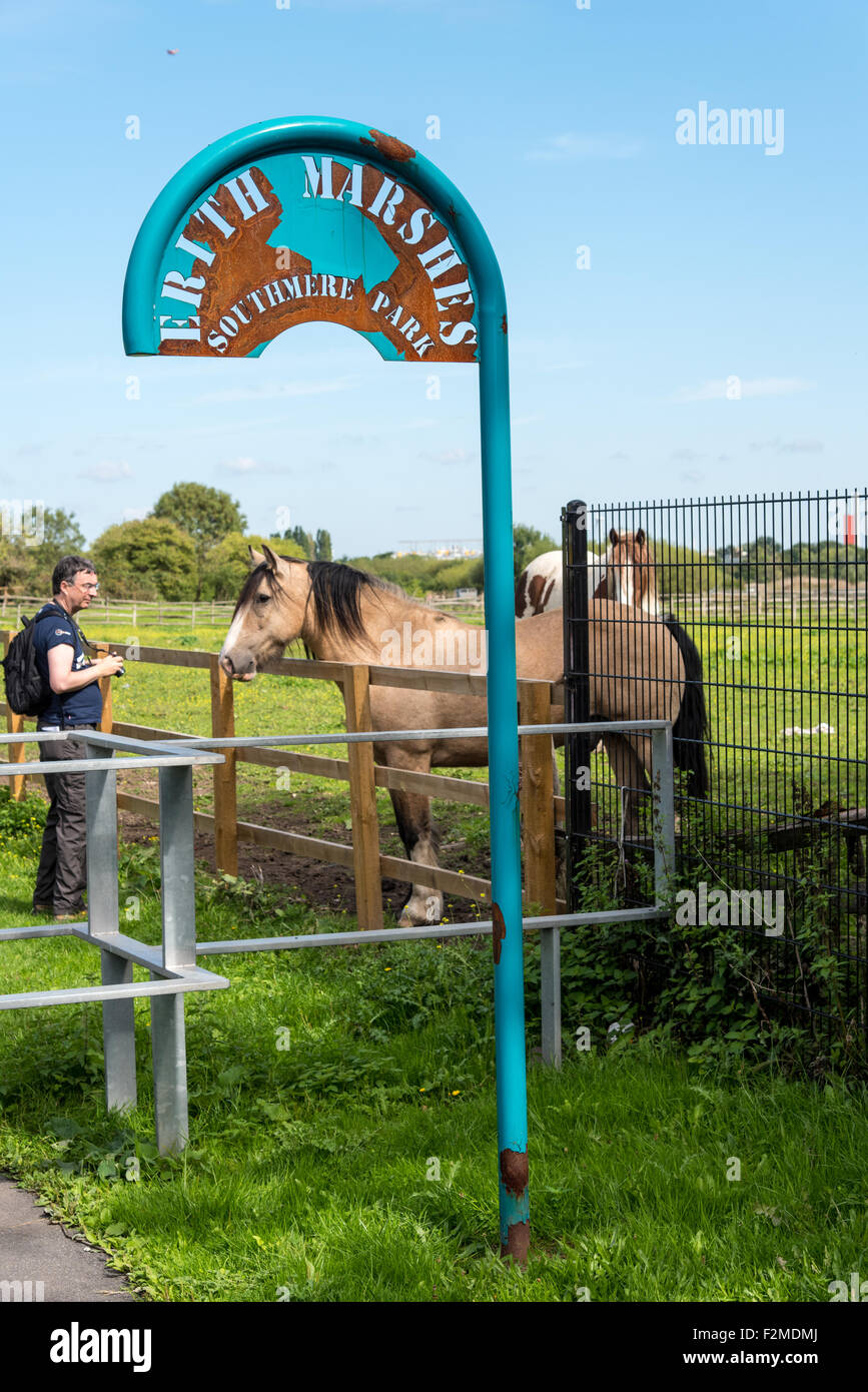 Sign at Southmere Park, Erith Marshes, South East London Stock Photo ...