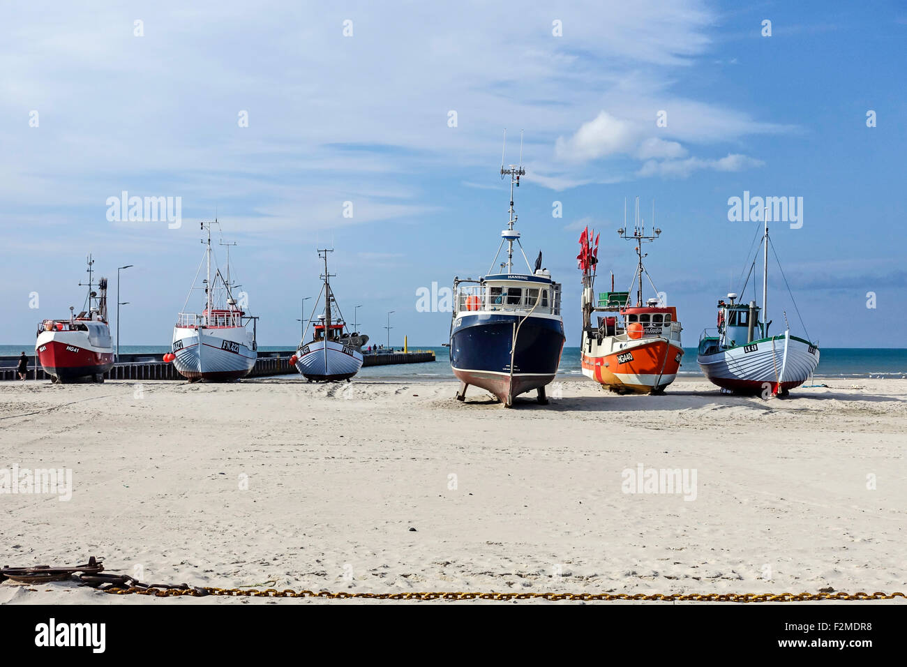 Small Danish Fishing boats beached at Loekken in Northern Jutland with ...