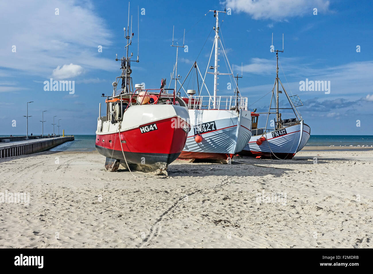 Small Danish Fishing boats beached at Loekken in Northern Jutland with ...