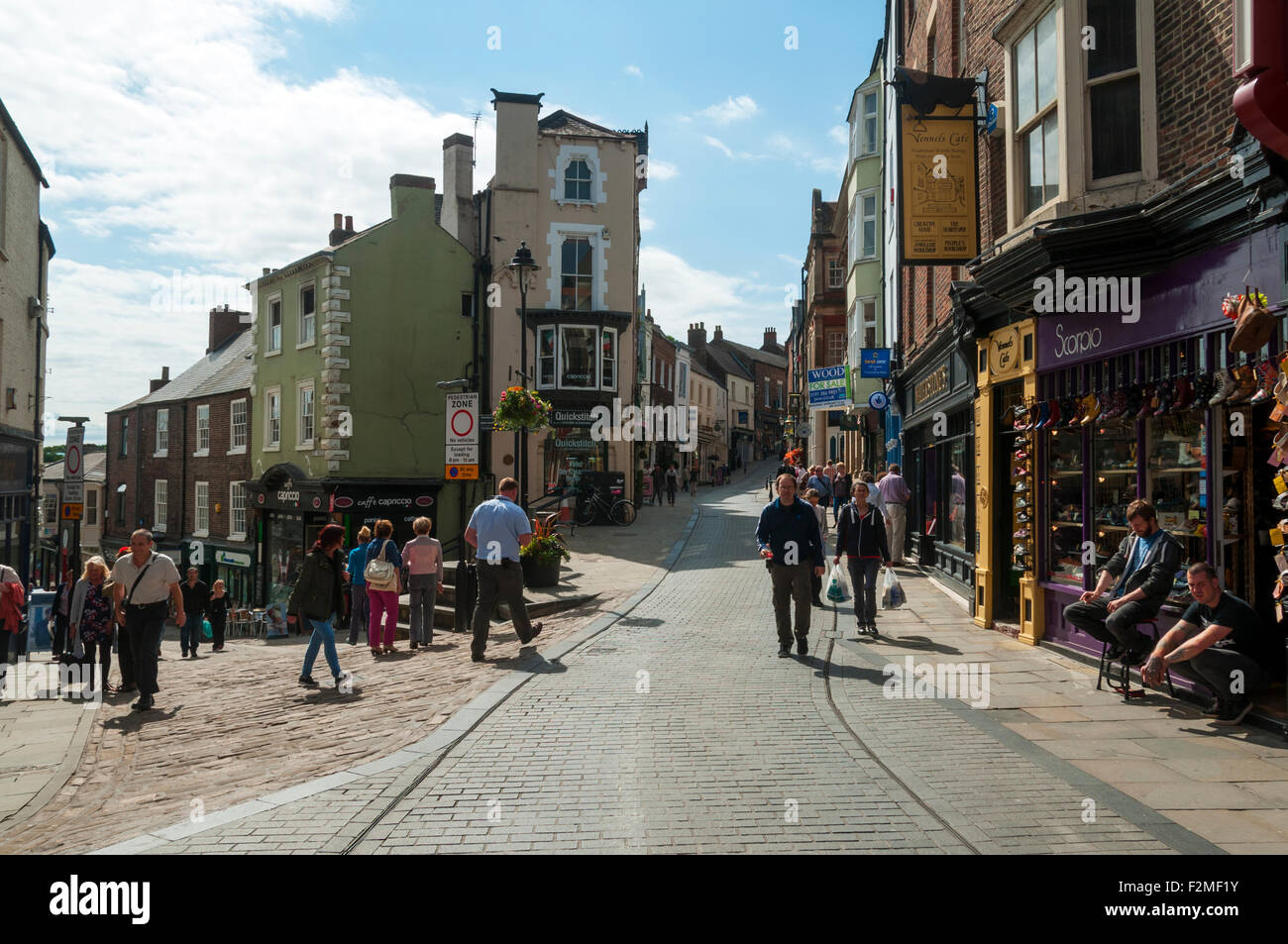 The junction of Elvet Bridge street and Saddler Street, Durham City ...