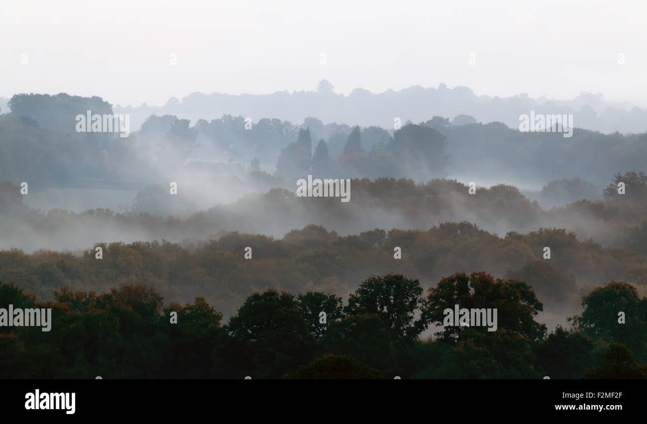 Mist across valley Stock Photo - Alamy