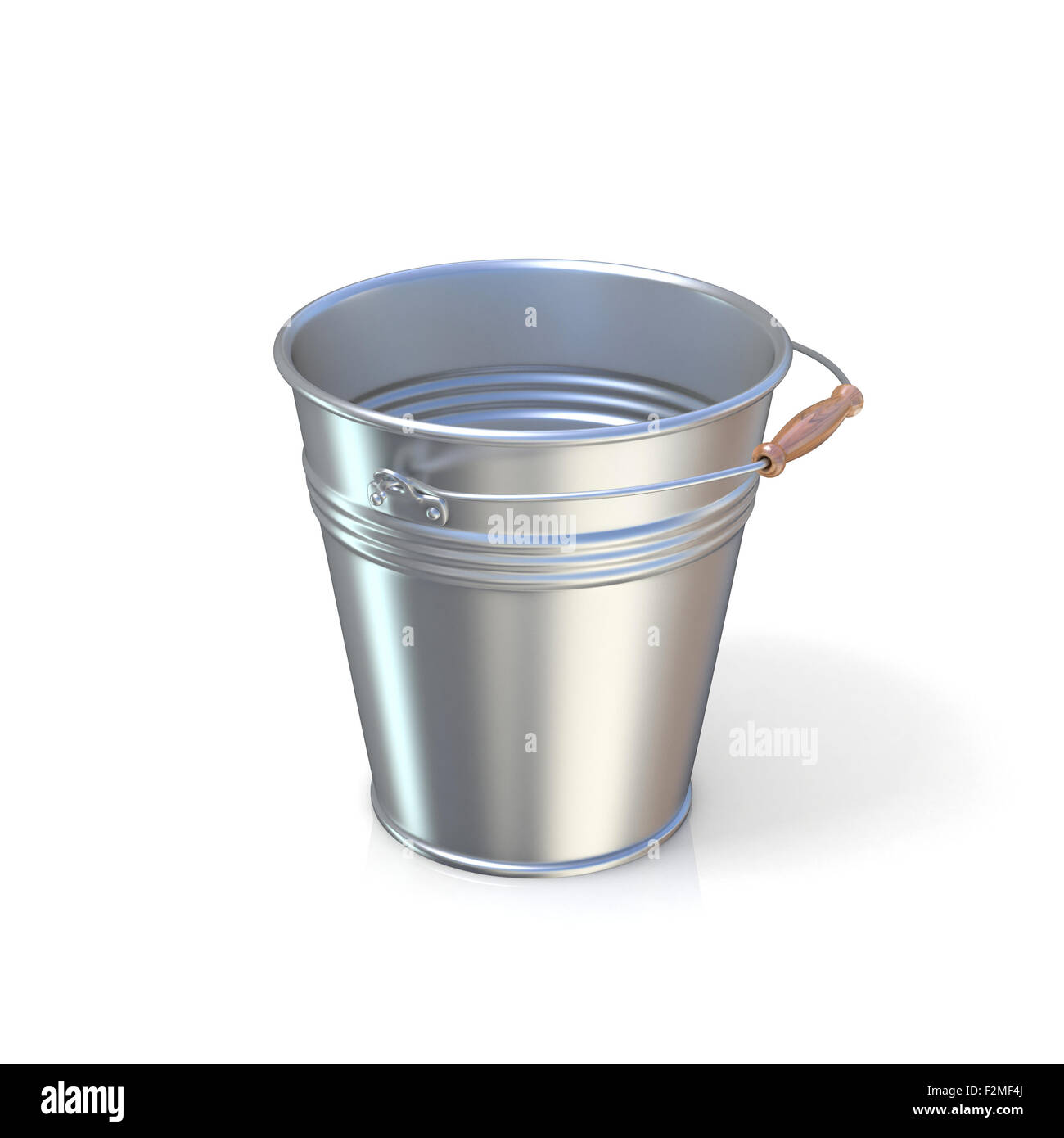 Metal bucket isolated on a white background. 3D render illustration ...