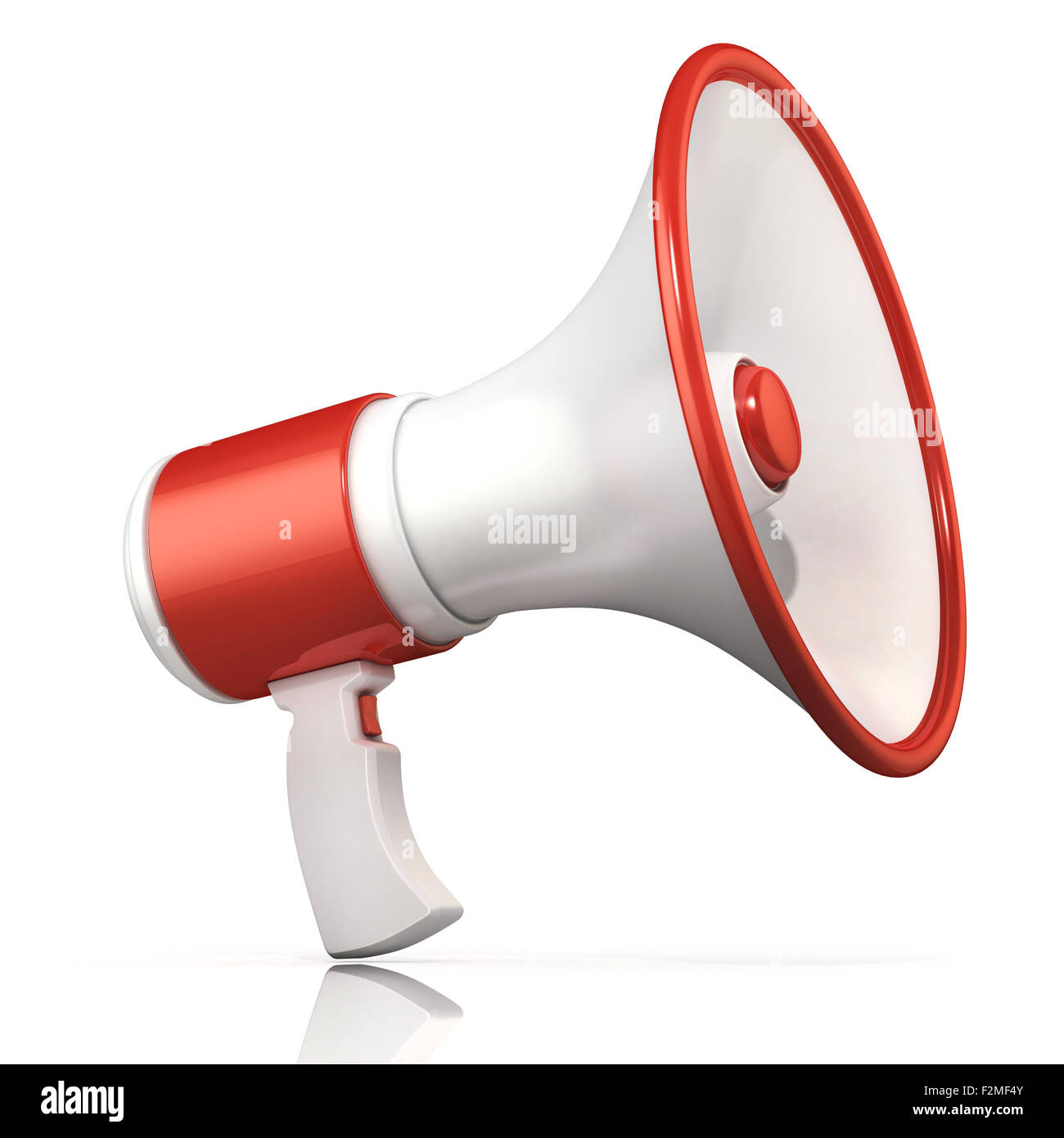 Red and white megaphone, 3D rendering, isolated on white background ...