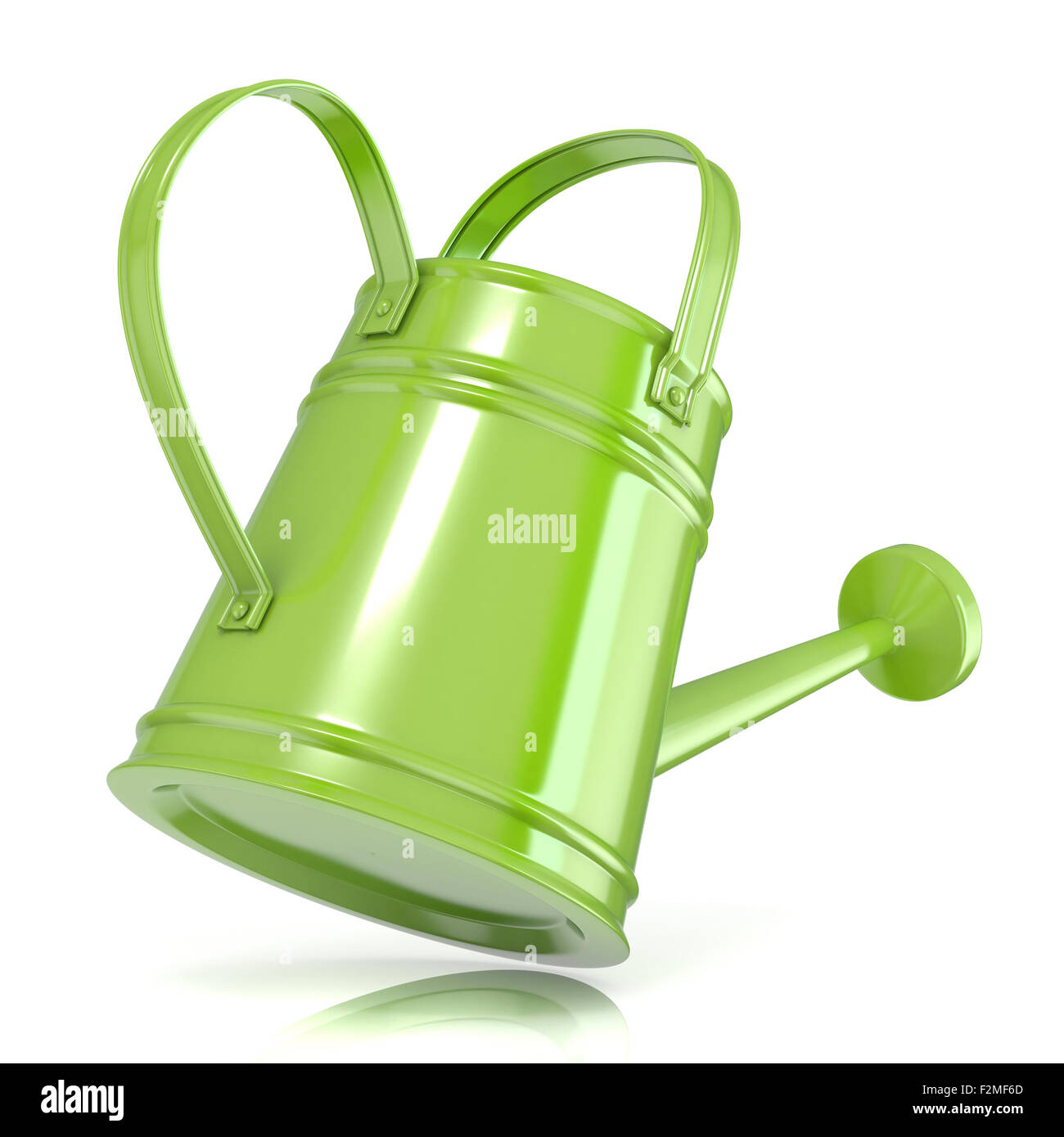 Green watering can 3D render isolated white background. Back view Stock ...