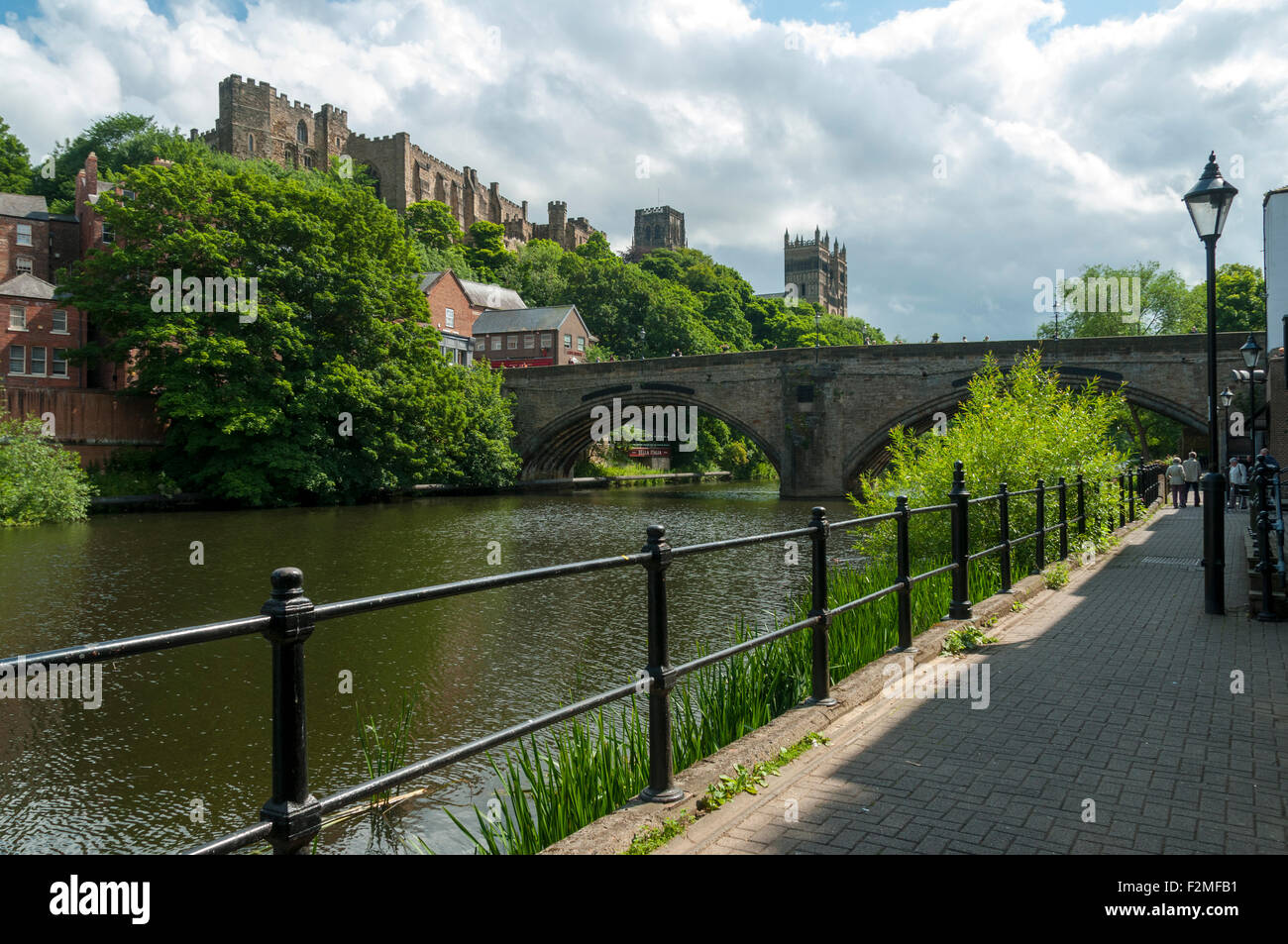 Durham Castle, the Cathedral and Framwellgate Bridge from the river ...