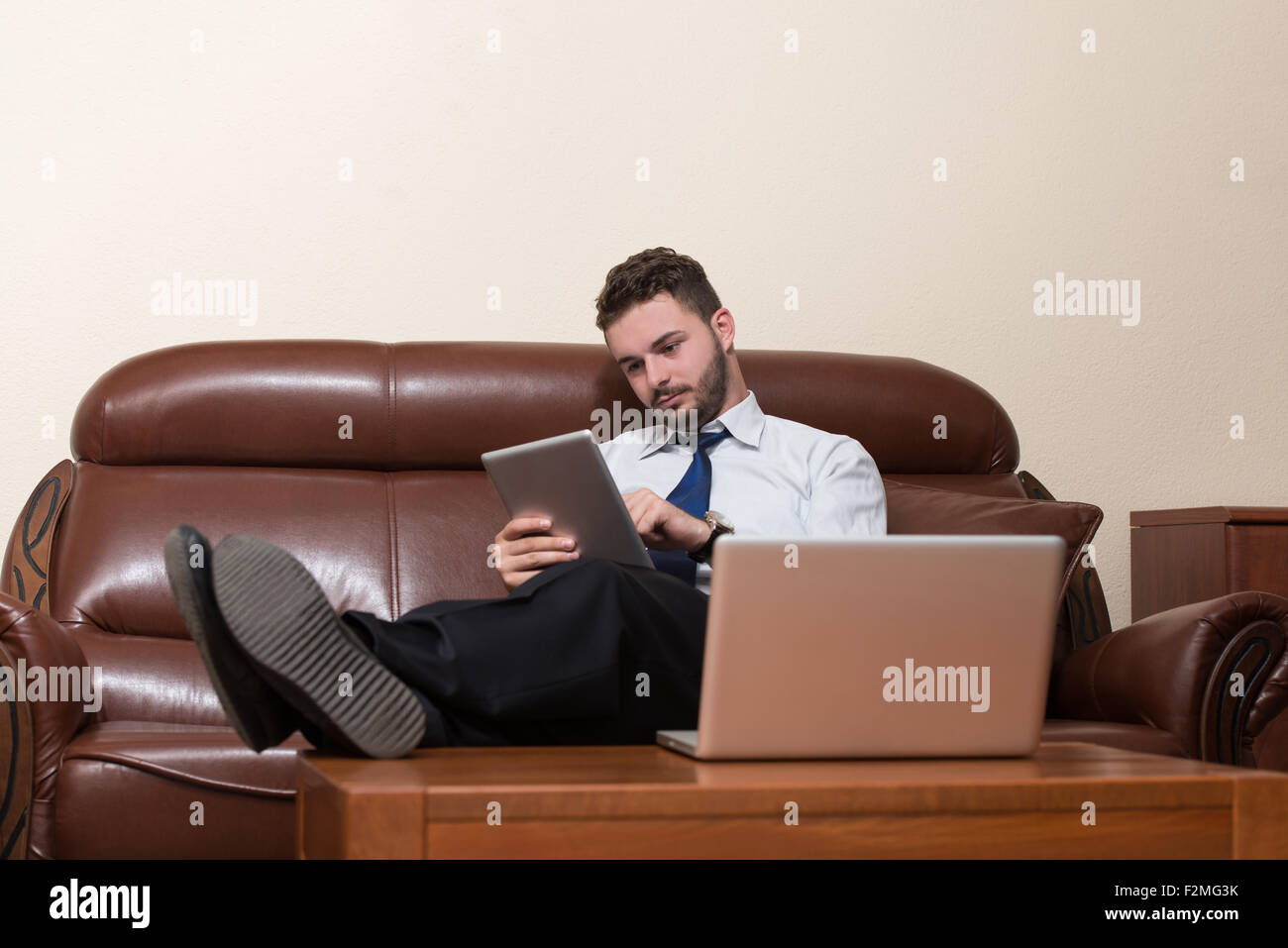 Happy Young Business Man Work In Modern Office On Computer Stock Photo ...