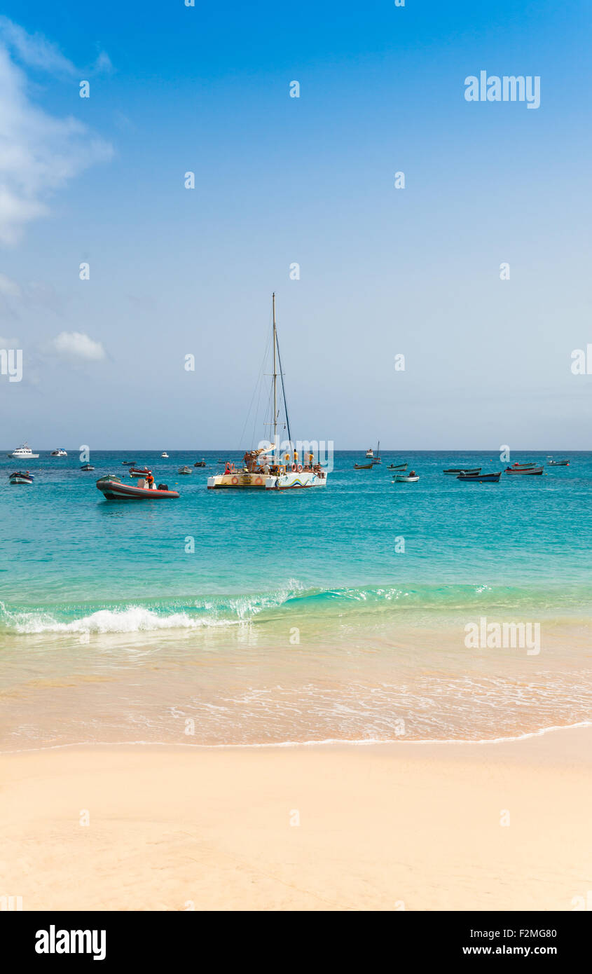 Aerial view of Santa Maria beach in Sal Island Cape Verde - Cabo Verde ...