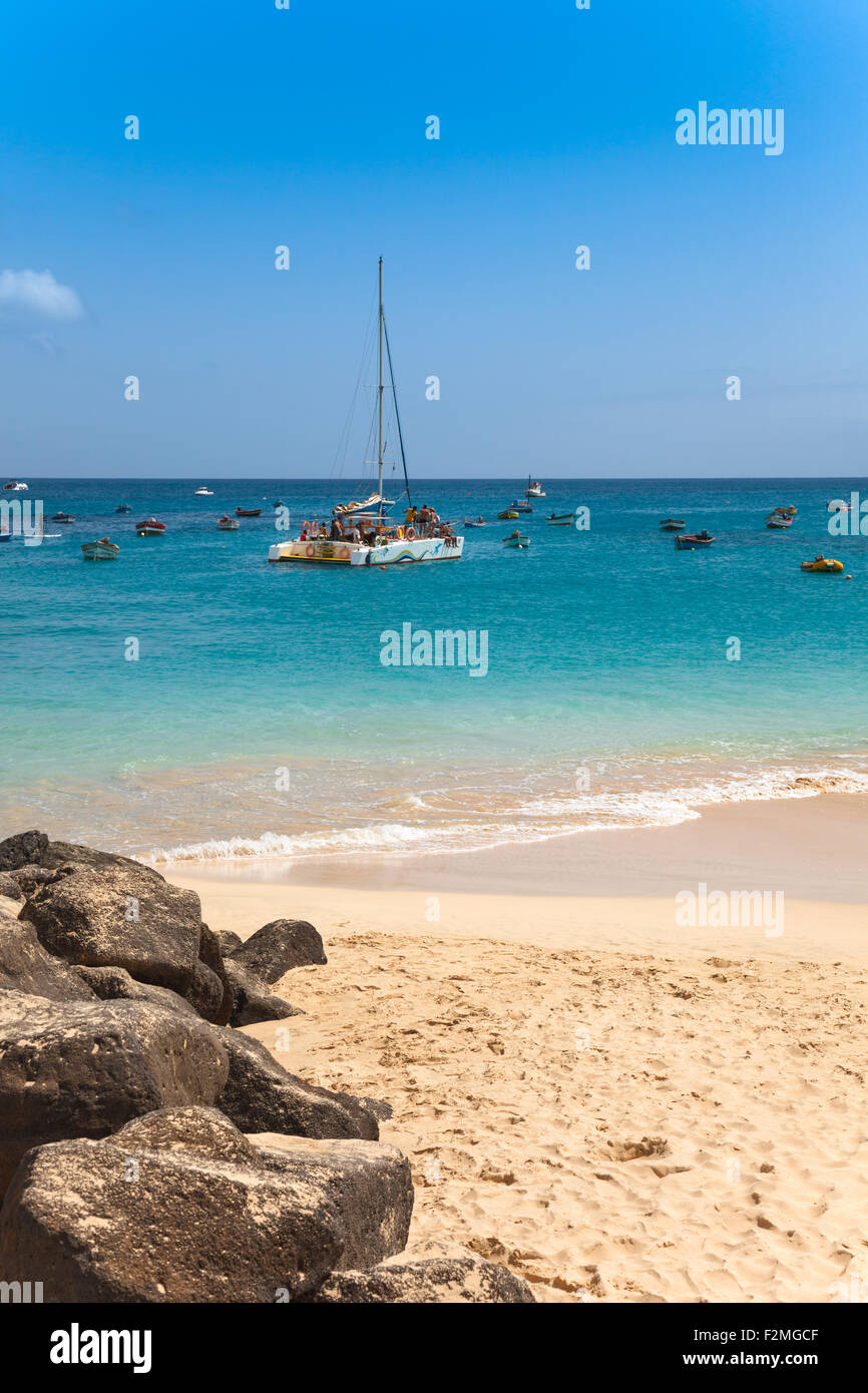 Aerial view of Santa Maria beach in Sal Island Cape Verde - Cabo Verde ...