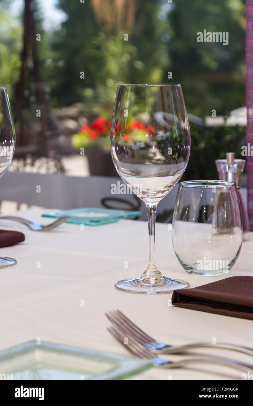 close up of a table setting inside a fine dining restaurant with no ...