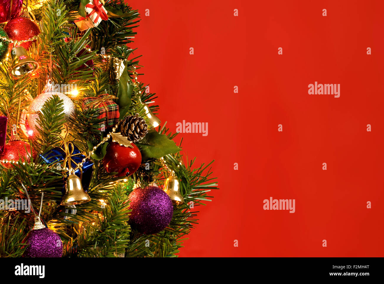 Christmas Background With Tree On Red Stock Photo - Alamy