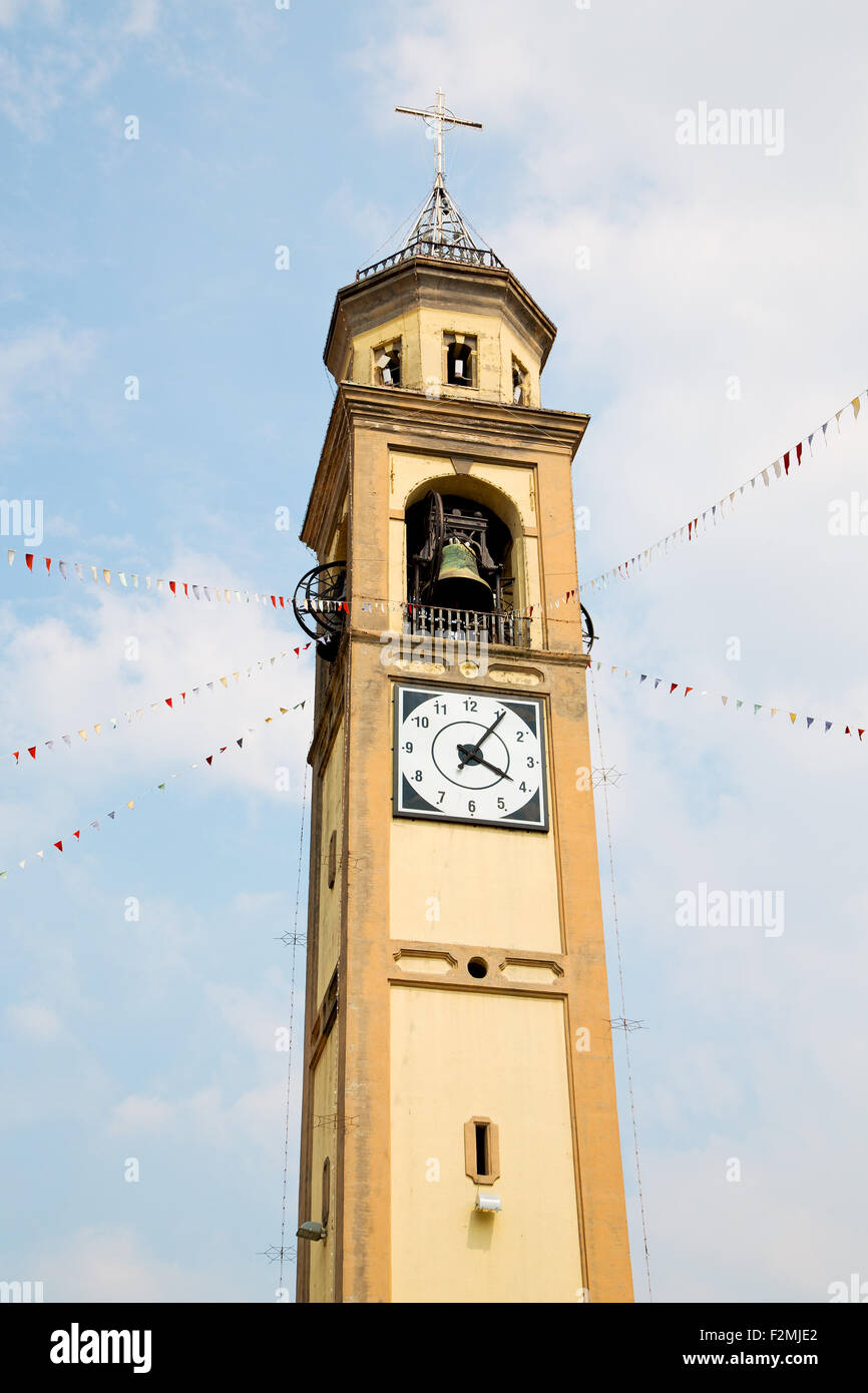 ancien clock tower in italy europe old stone and bell Stock Photo - Alamy