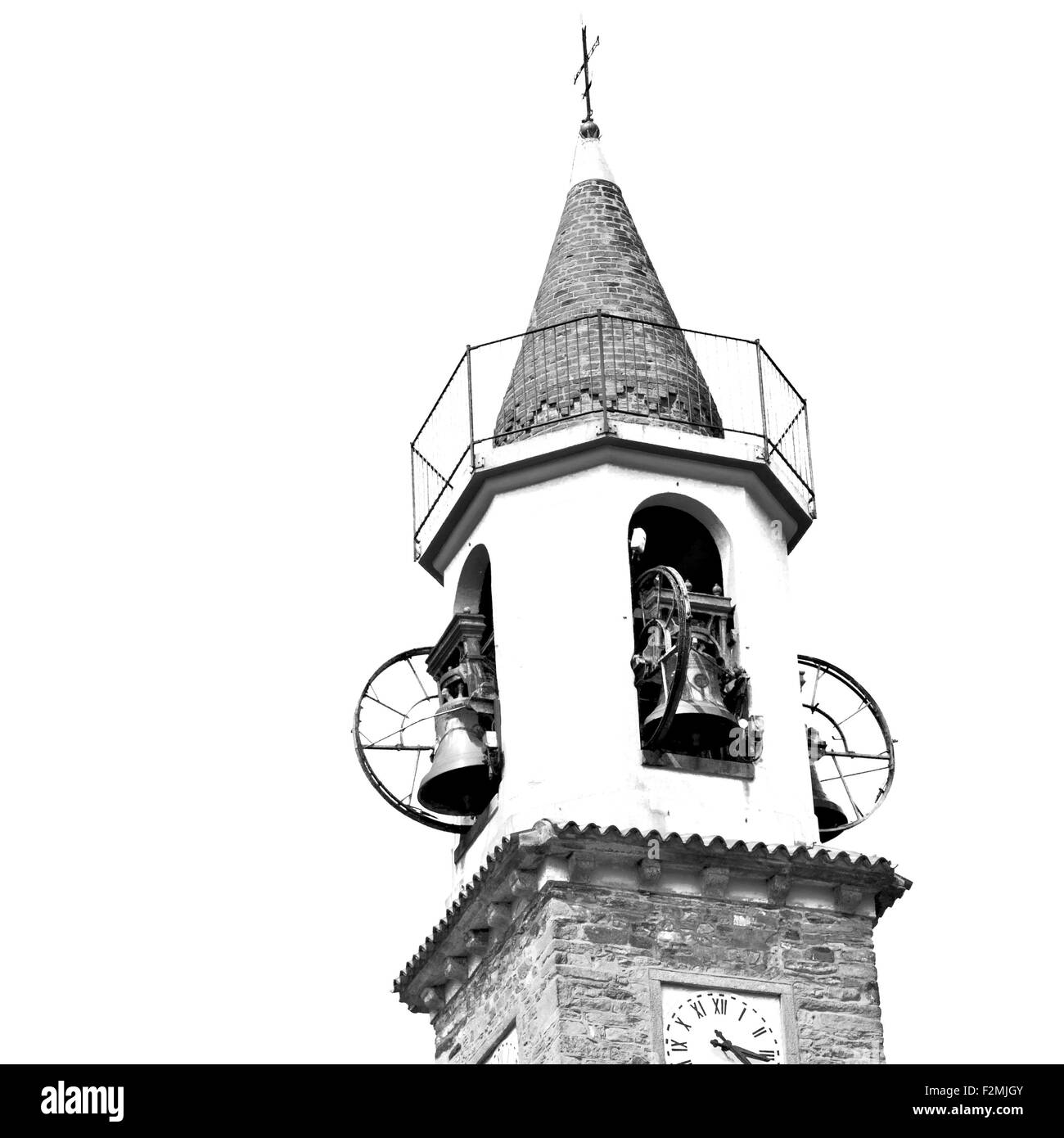 ancien clock tower in italy europe old stone and bell Stock Photo - Alamy