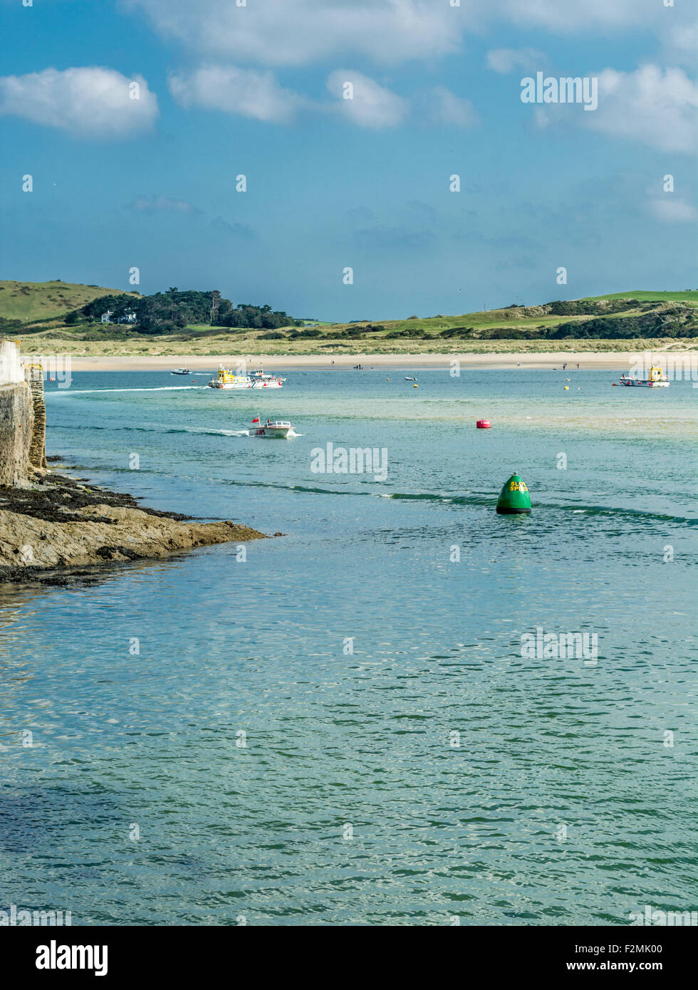 Camel estuary, North Cornwall, UK outside Padstow harbour entrance with ...