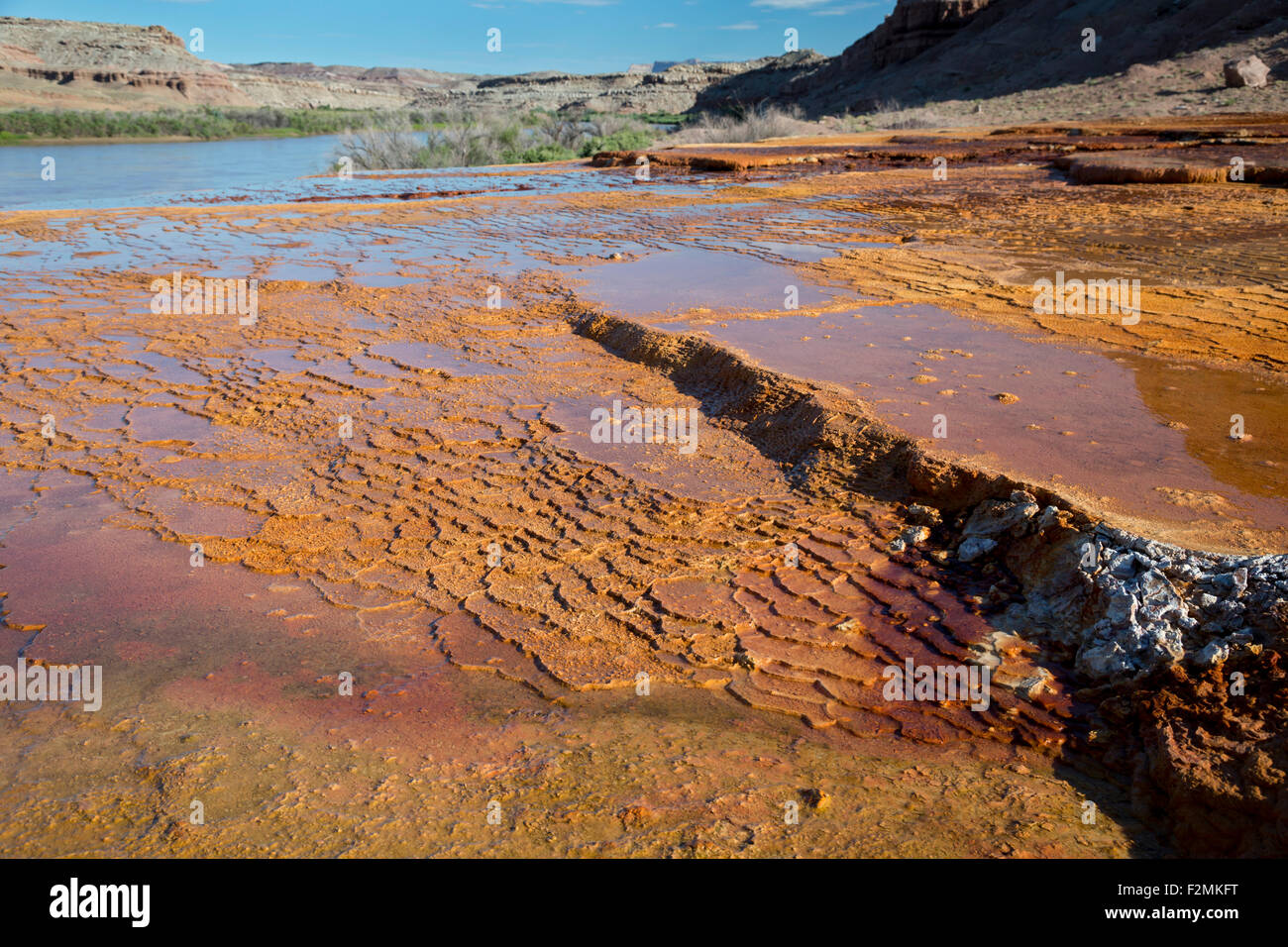 Green River, Utah - Travertine terraces formed by Crystal Geyser, a ...