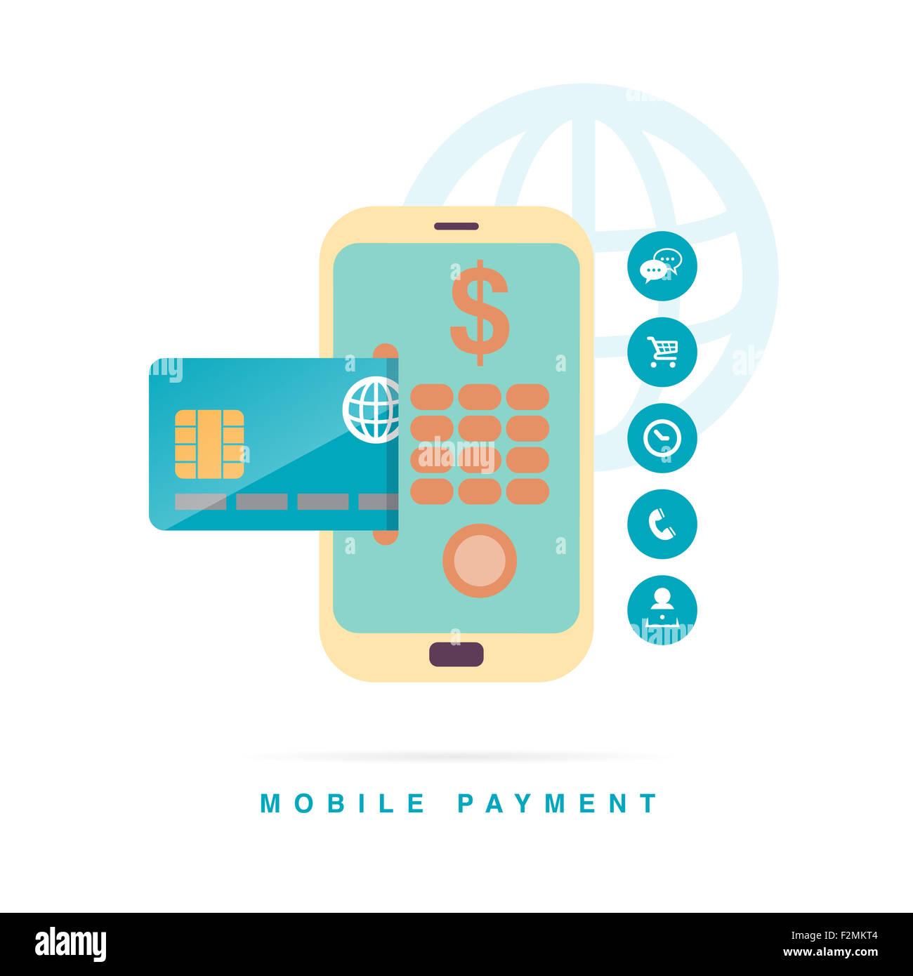 Vector illustration of mobile payment concept with phone and credit ...