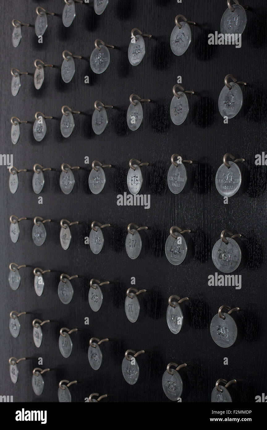 Miners numbers printed in round coins and stacked in a row, from miners ...