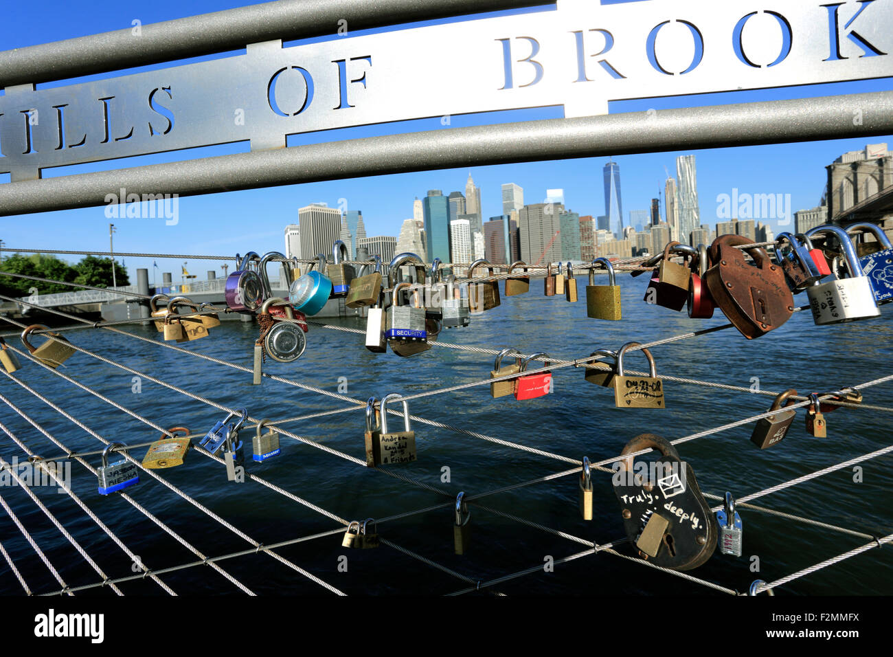 Love locks under the Brooklyn Bridge on the Brooklyn side New York City ...