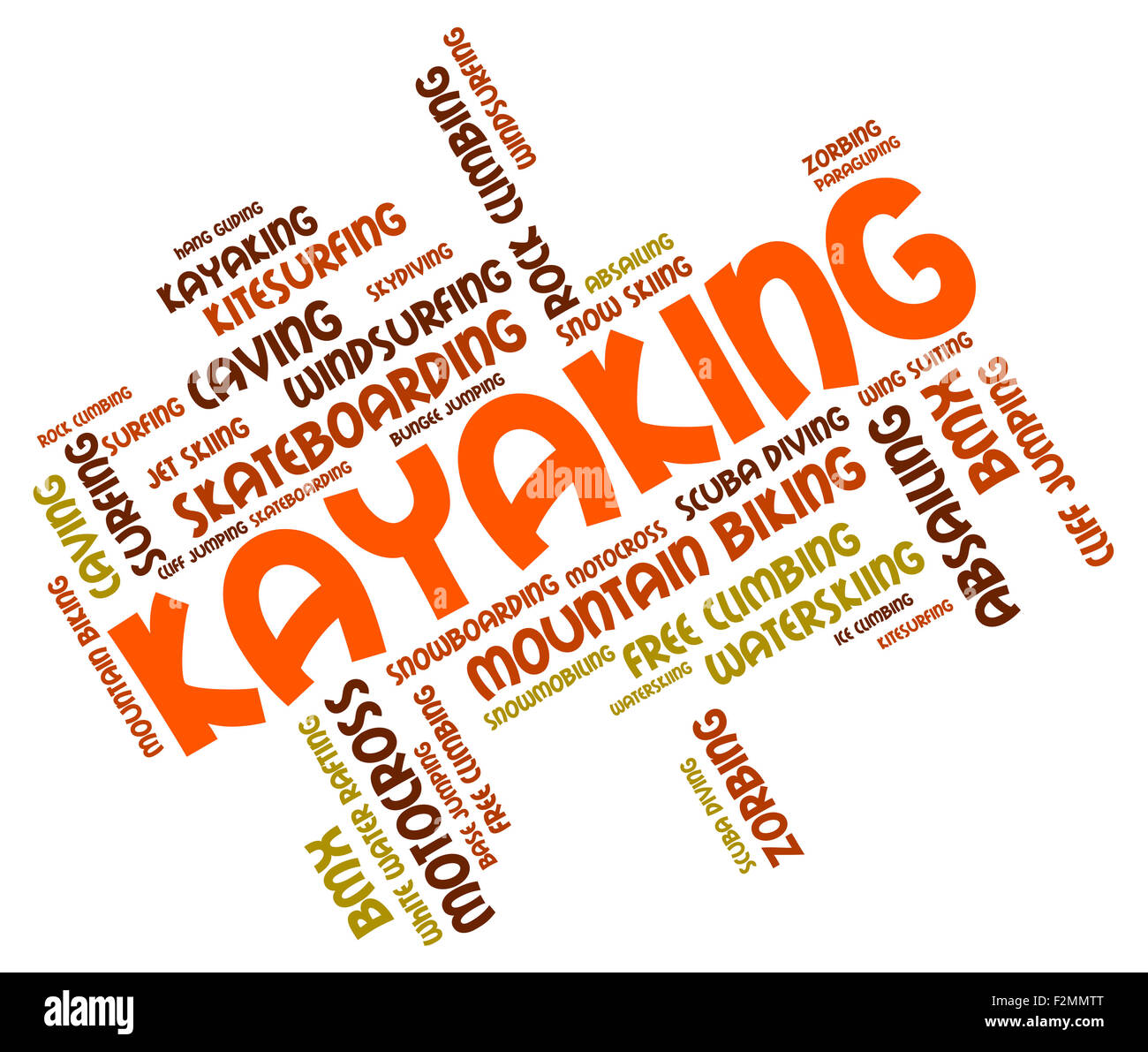 Kayaking Word Showing Water Sports And Canoes Stock Photo - Alamy