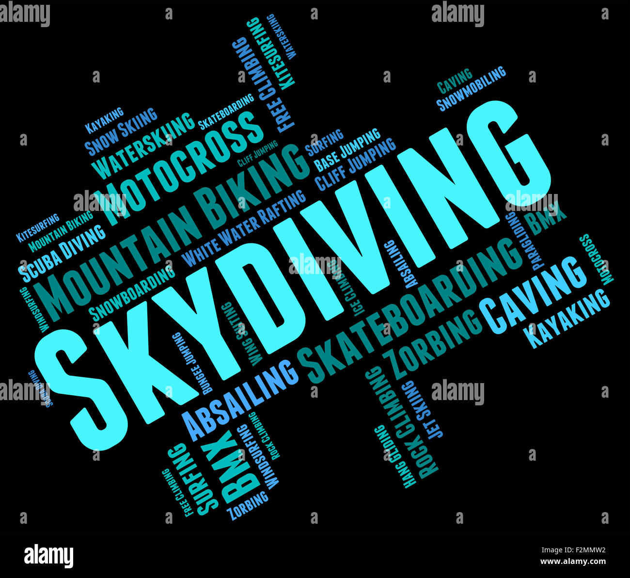 Skydiving Word Indicating Free Falling And Parachutist Stock Photo - Alamy