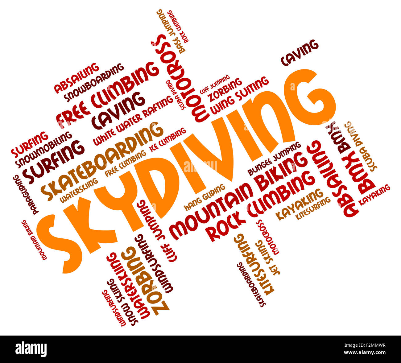 Skydiving Word Showing Free Falling And Parachuting Stock Photo - Alamy