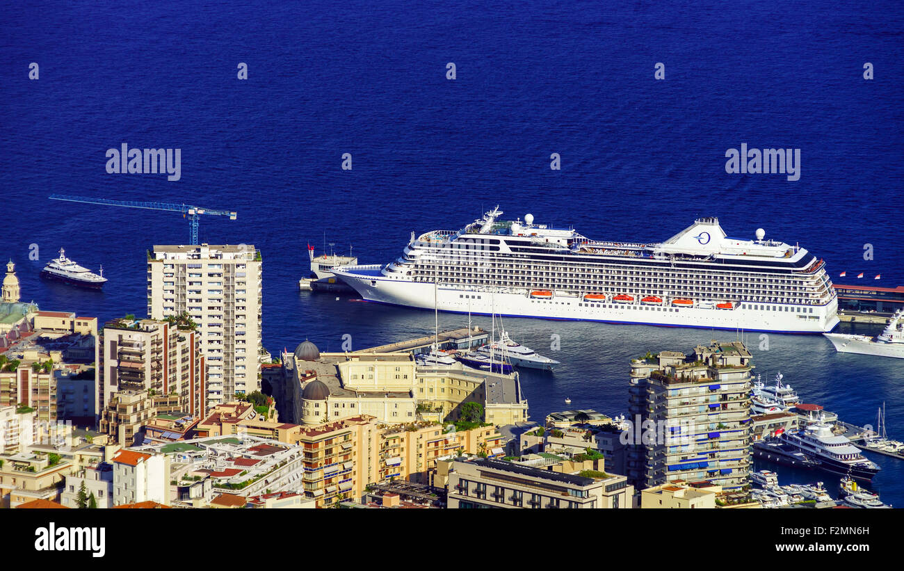 Liner and yachts in Monaco harbor, summer time on the sea Stock Photo ...