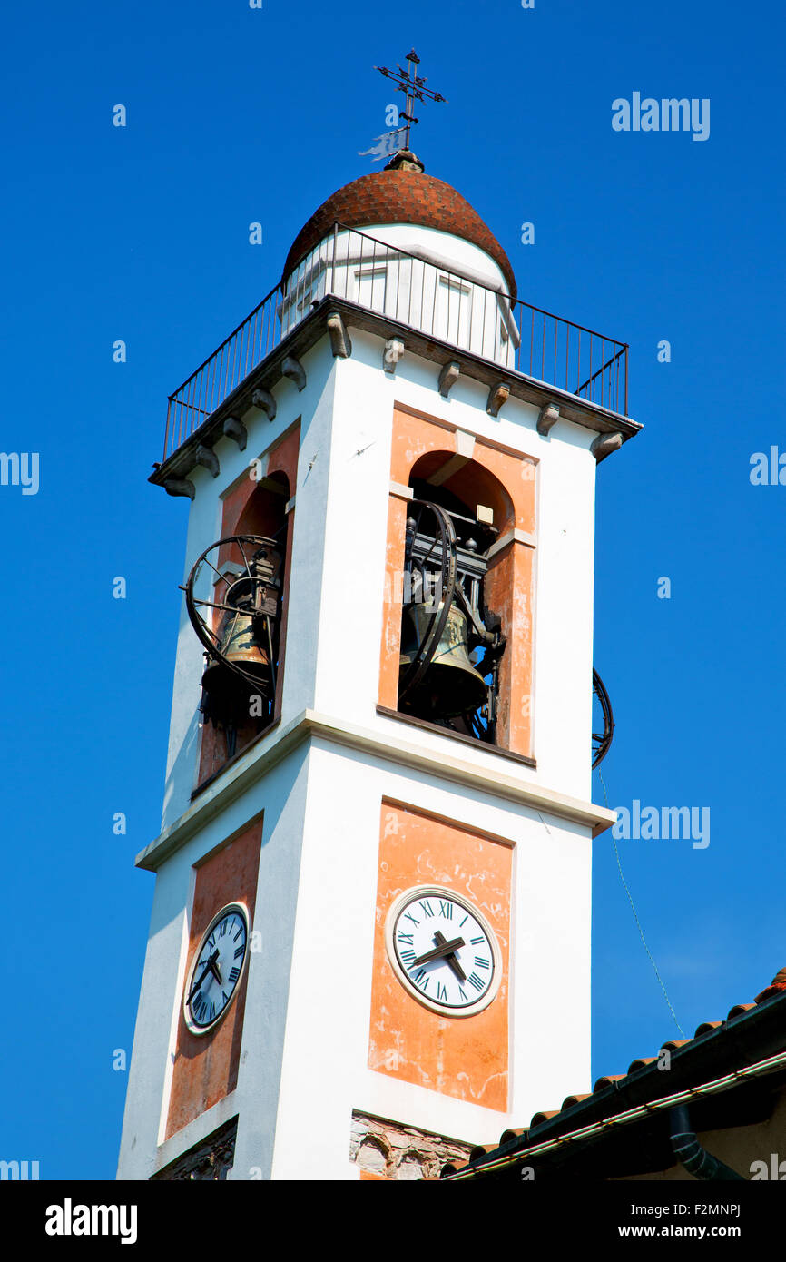 ancien clock tower in italy europe old stone and bell Stock Photo - Alamy
