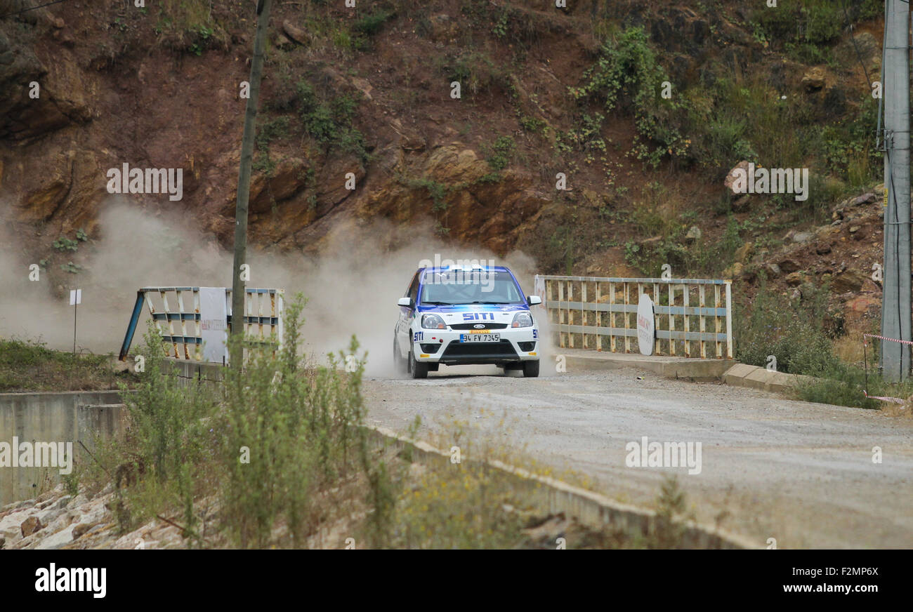 ISTANBUL, TURKEY - JULY 25, 2015: Billur Hasbay drives Ford Fiesta ST ...