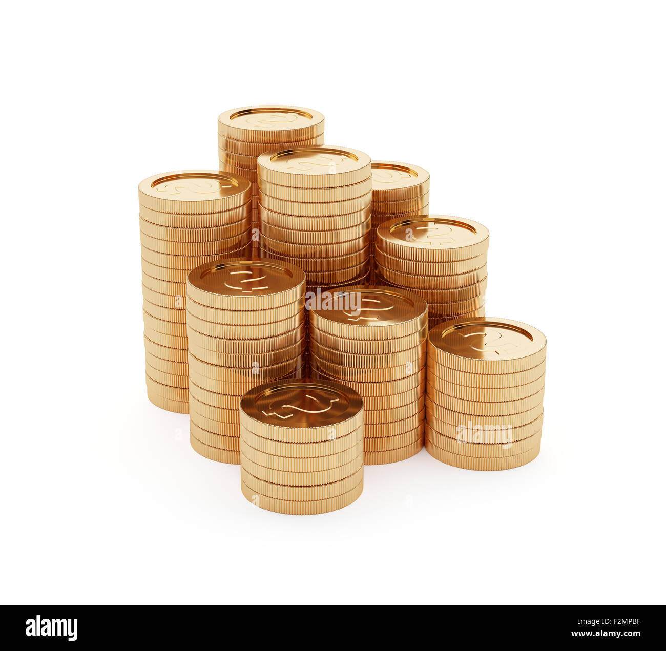 3d rendering stacks of golden coins isolated on a white background ...