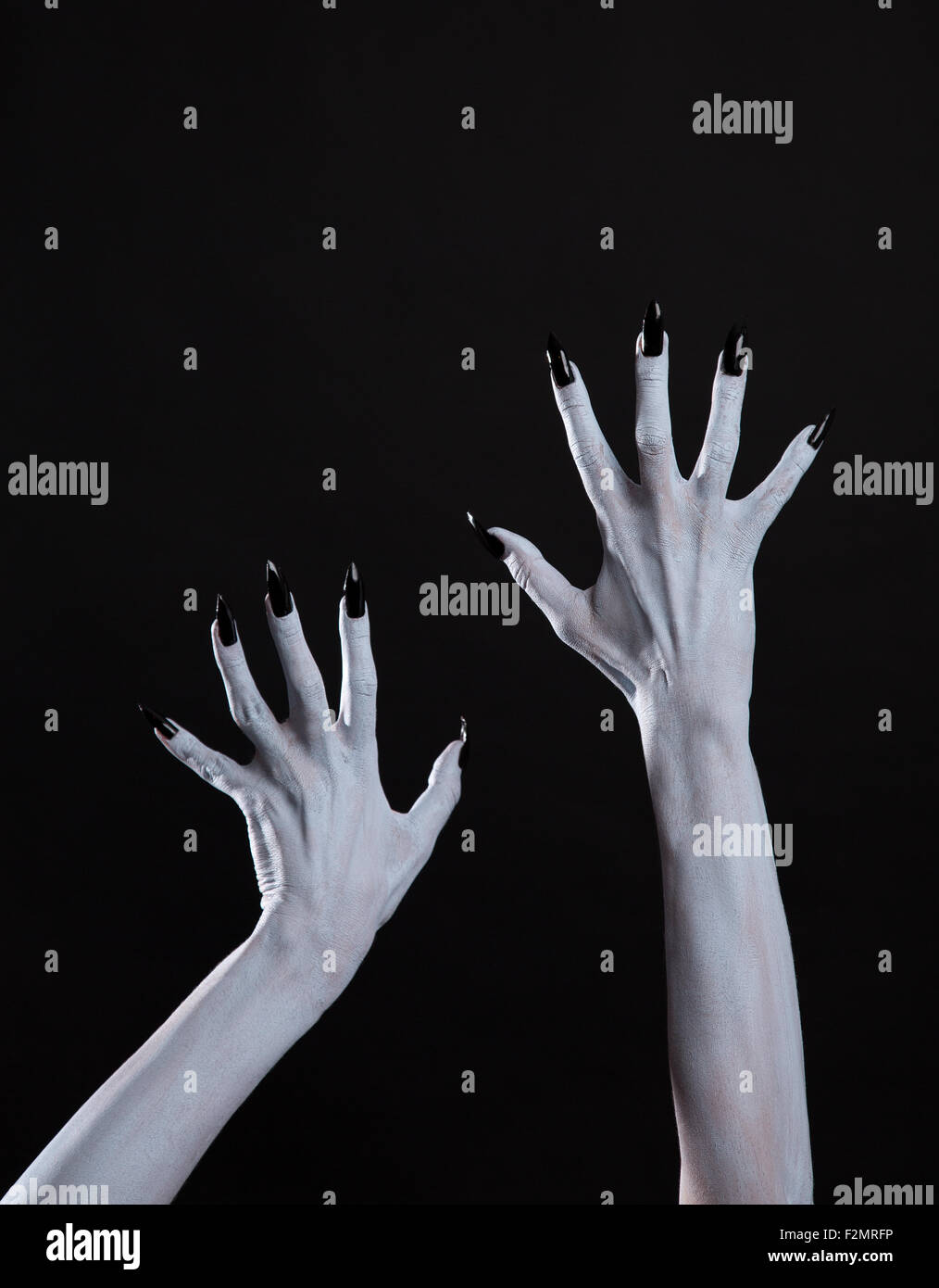 White ghost or witch hands with sharp black nails, body art, Halloween ...