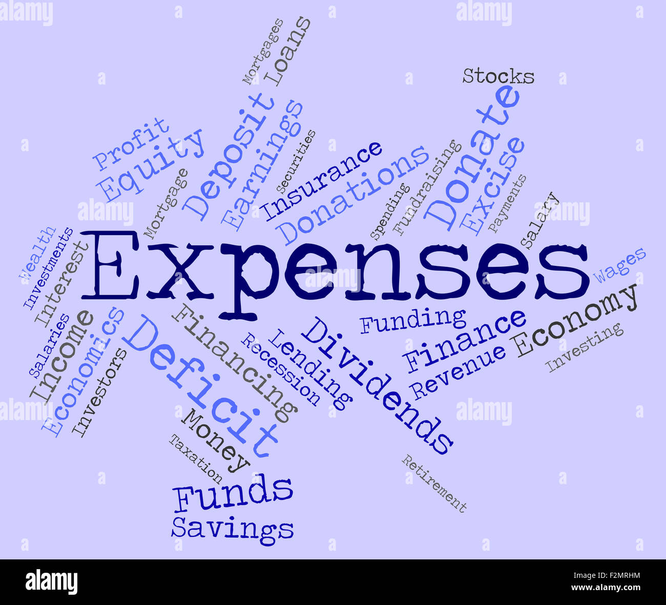 Expenses Word Indicating Outlays Finances And Words Stock Photo - Alamy