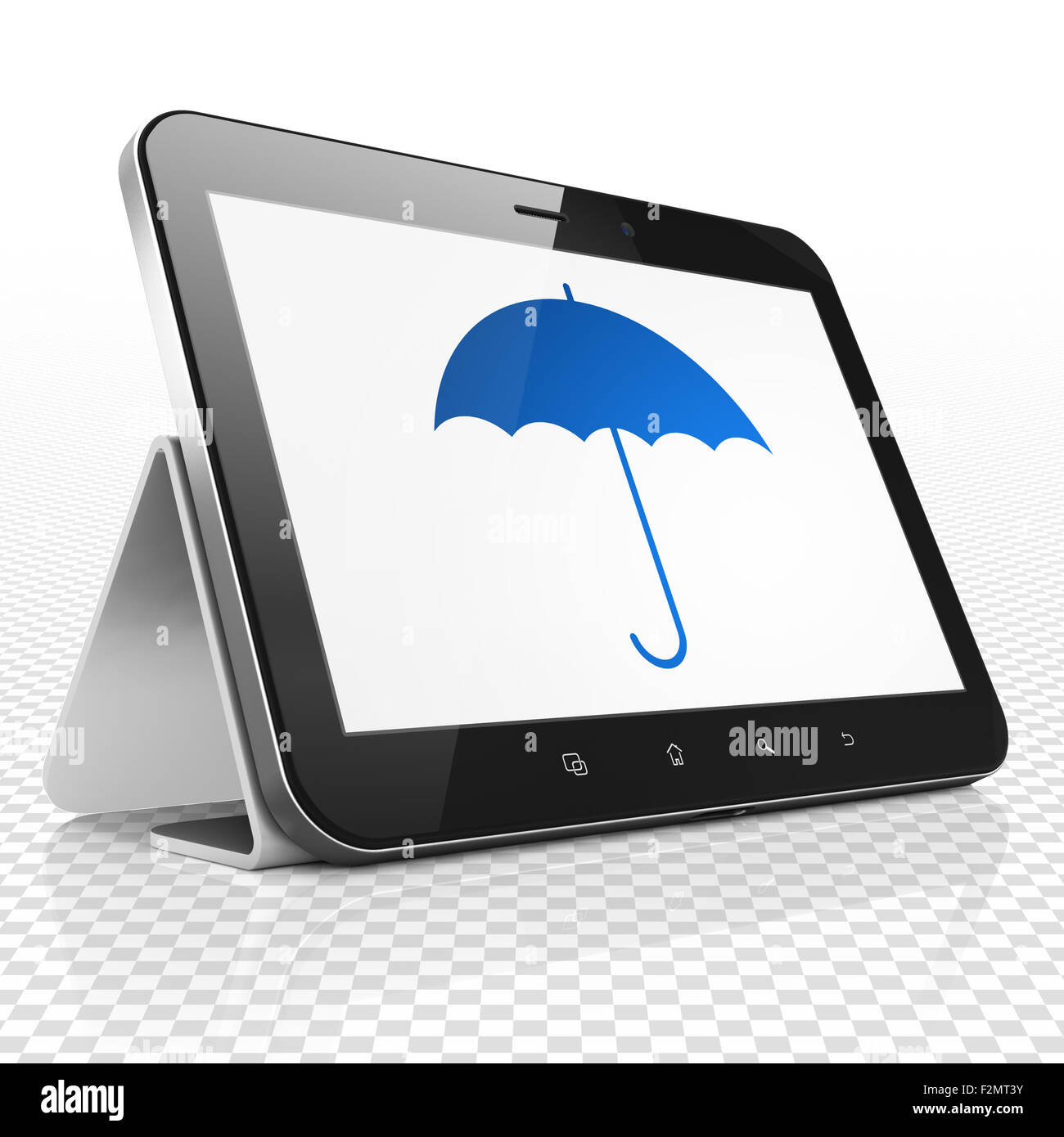 Protection concept: Tablet Computer with Umbrella on display Stock ...